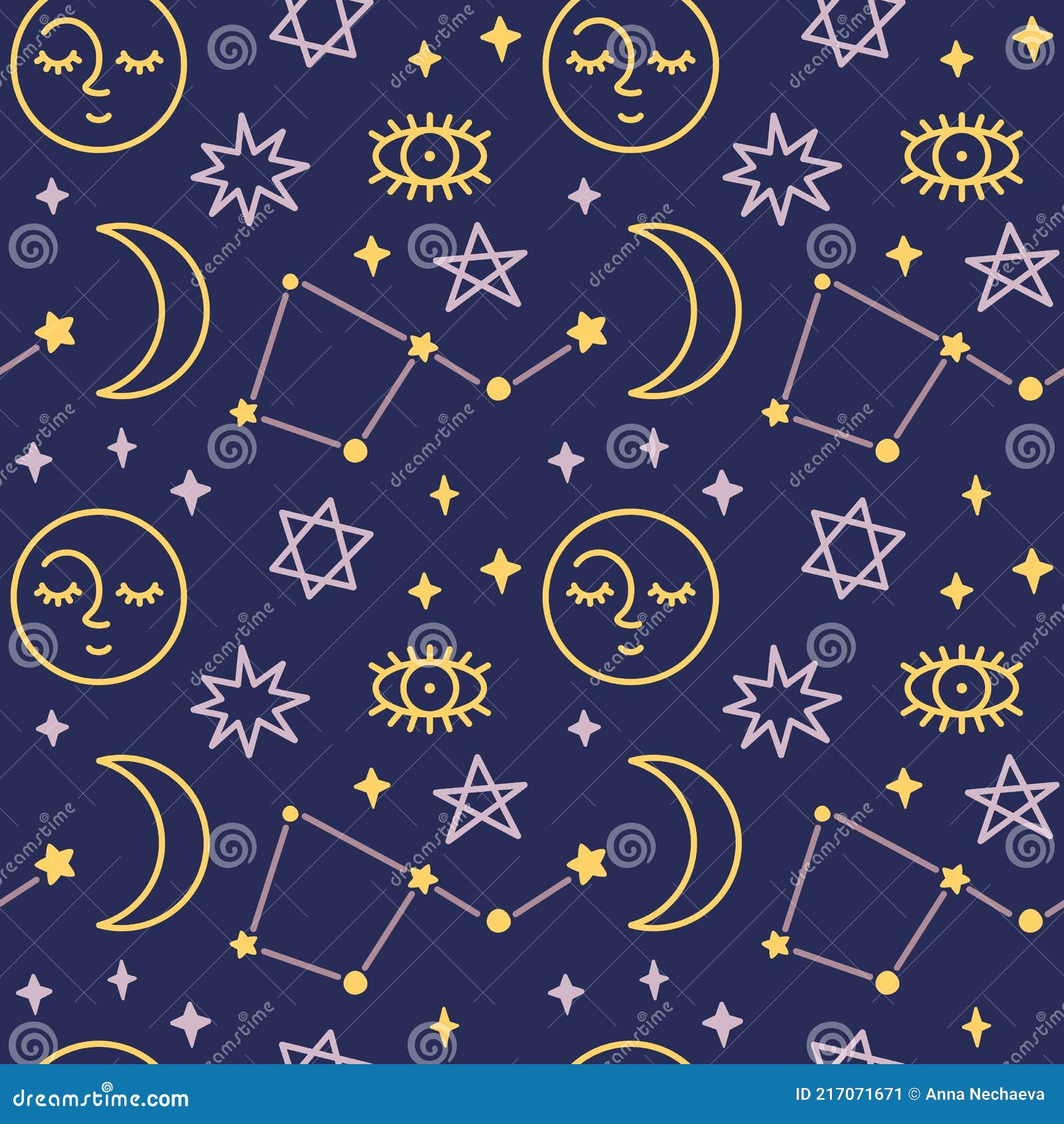 Seamless Cute Magical Celestial Vector Pattern with Unicorns ...