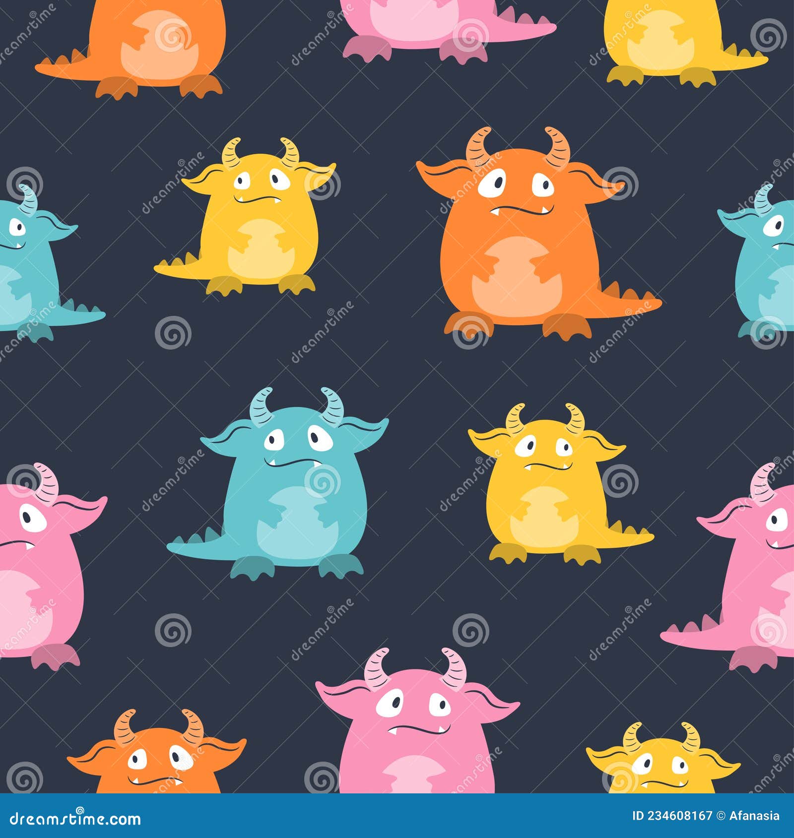Seamless Cute Monster Pattern. Colorful Vector Illustration for Kids ...