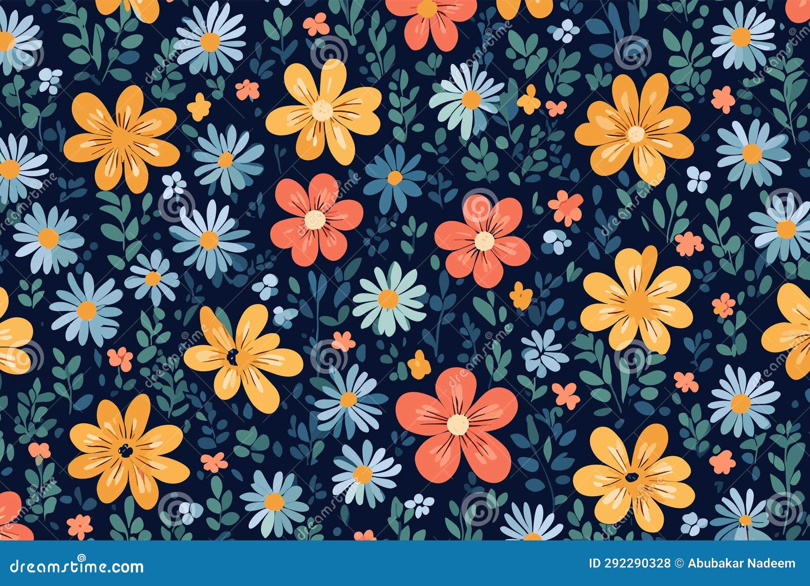 Seamless Cute Pattern Background with Flowers Stock Illustration ...