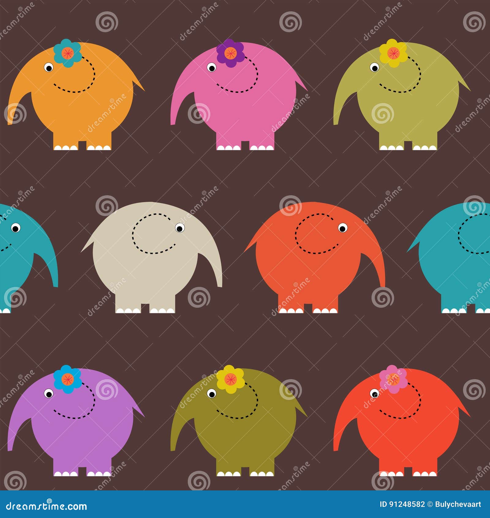 Seamless Cute Pattern with Different Colored Elephants Stock Vector ...