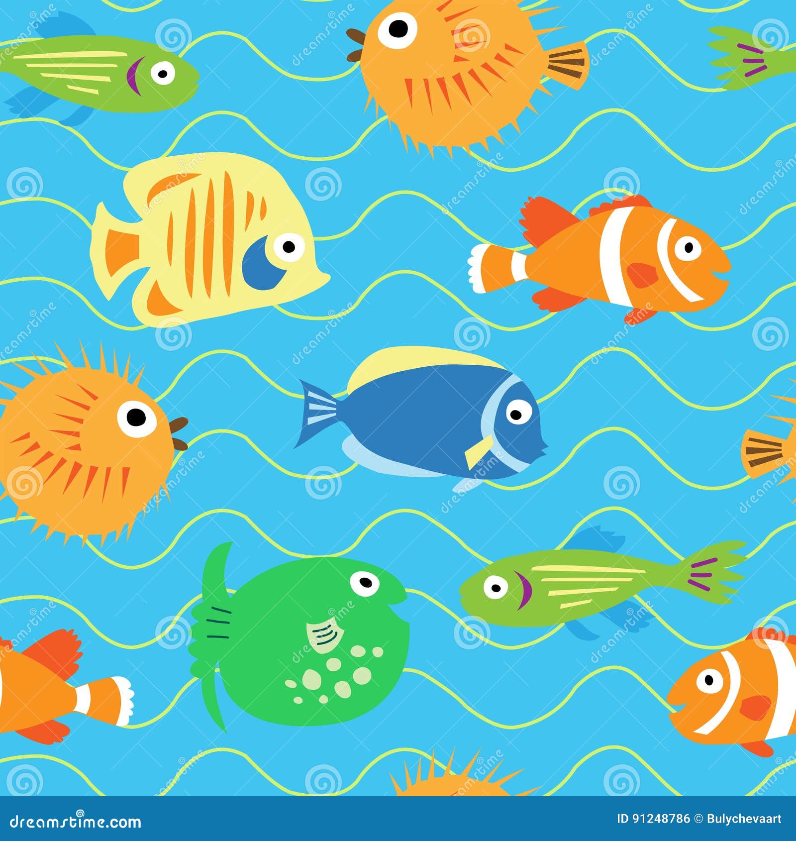 Seamless Cute Pattern with Different Tropical Fish Stock Vector ...
