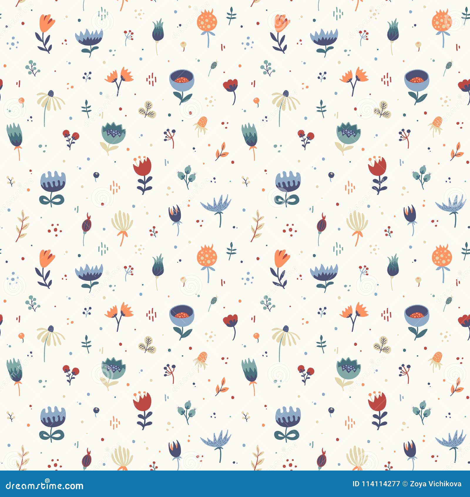 Seamless Cute Pattern from Hand-drawn Wildflowers Stock Vector ...