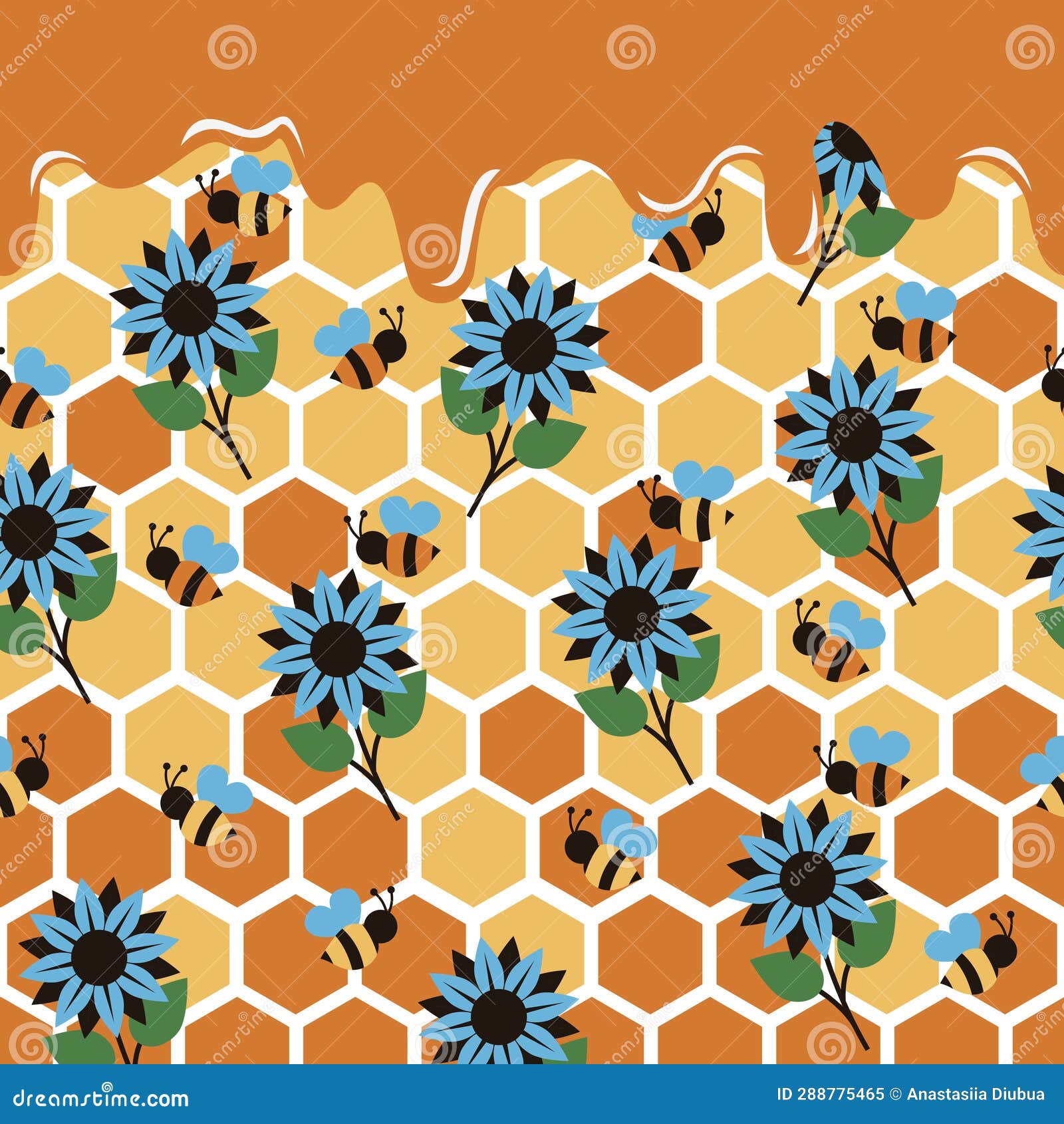 Seamless Cute Pattern on a Honey Theme. Stock Vector - Illustration of ...