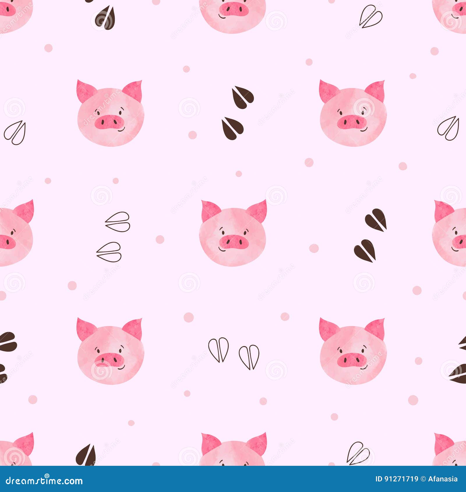 Seamless cute pig pattern. stock vector. Illustration of face - 91271719