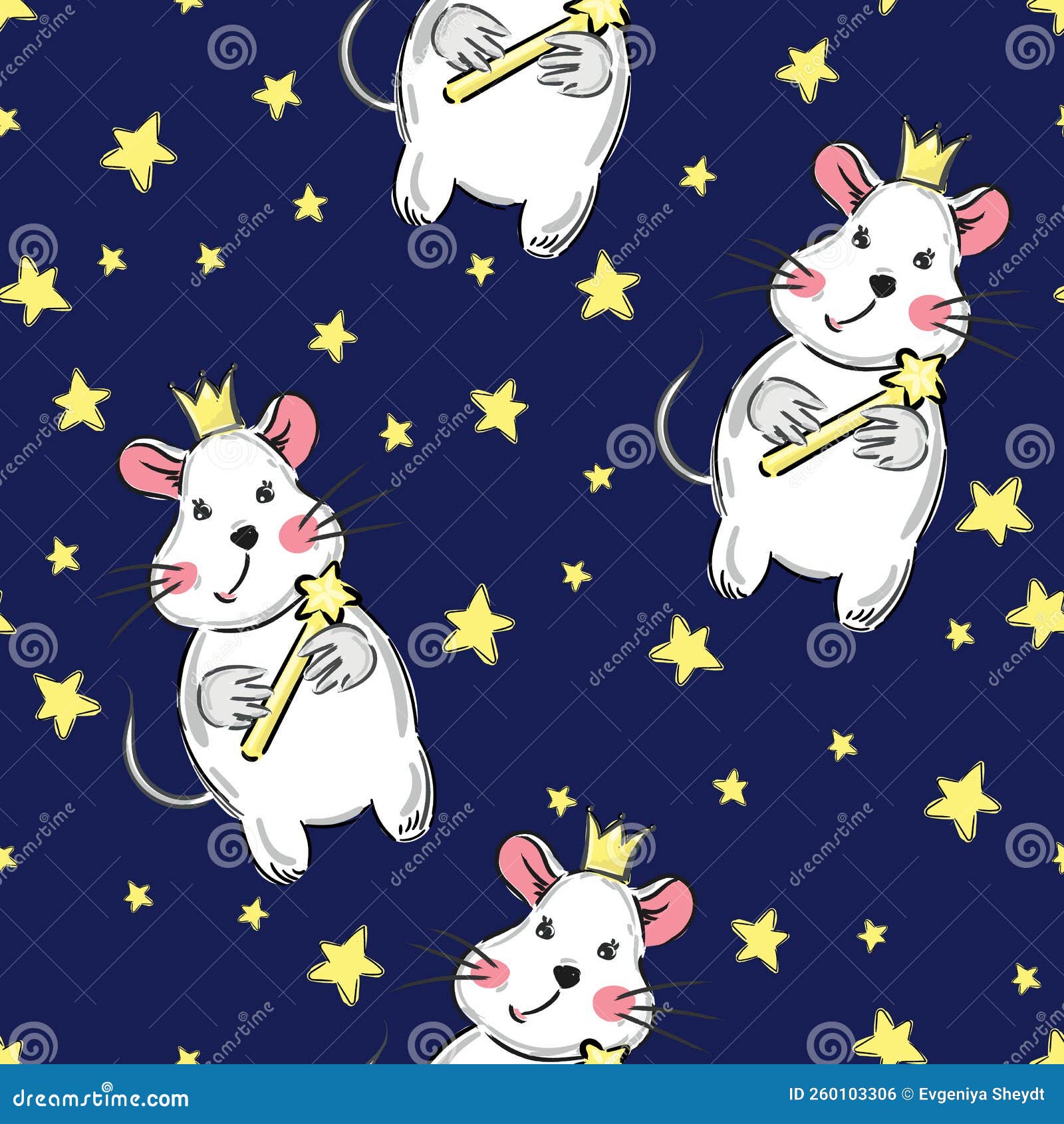 Seamless Cute Princess Mouse and Mice Pattern Vector Illustration Stock ...