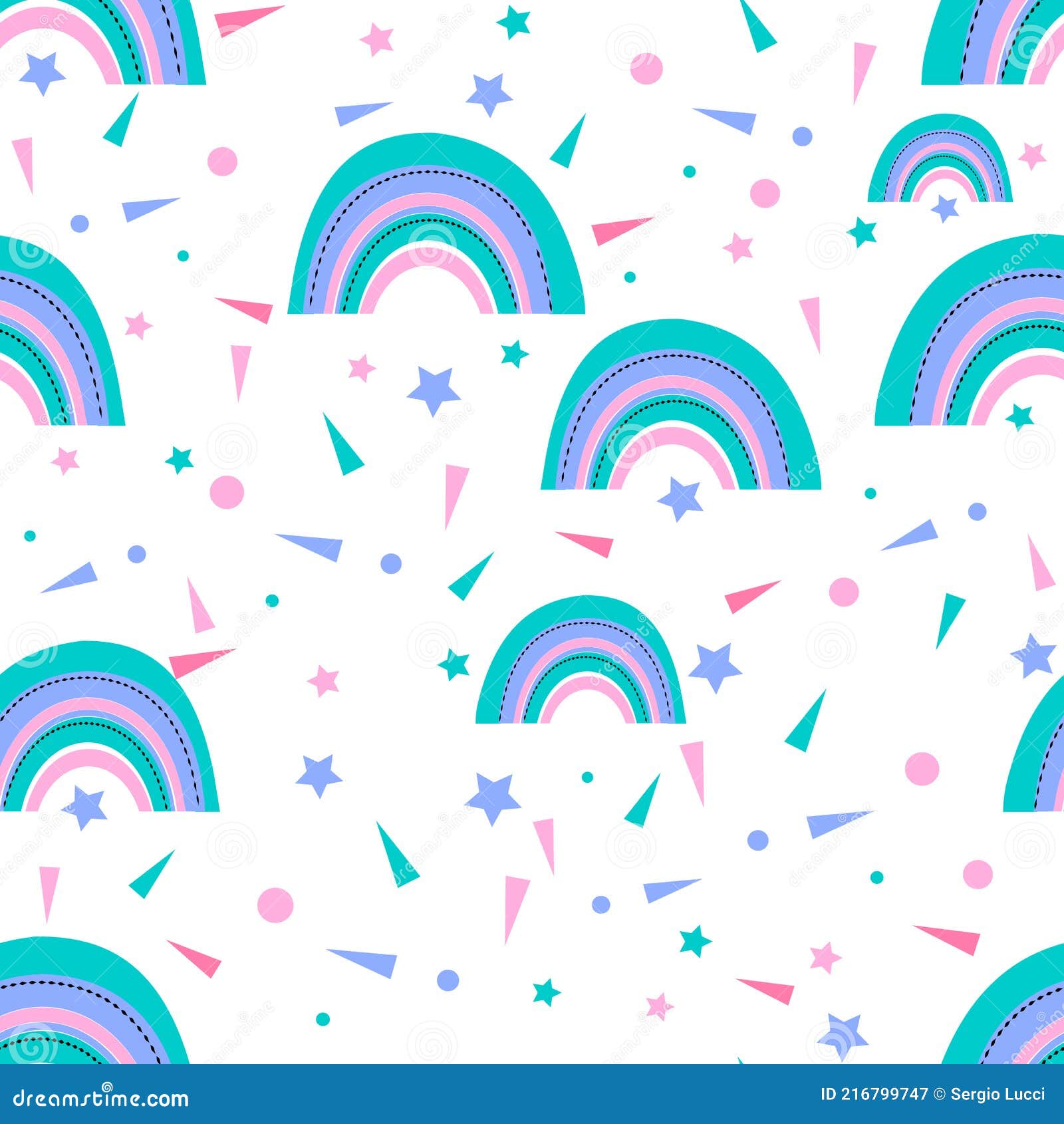 Seamless Cute Rainbow Pattern. Blue, Pink Colors. Stock Vector ...