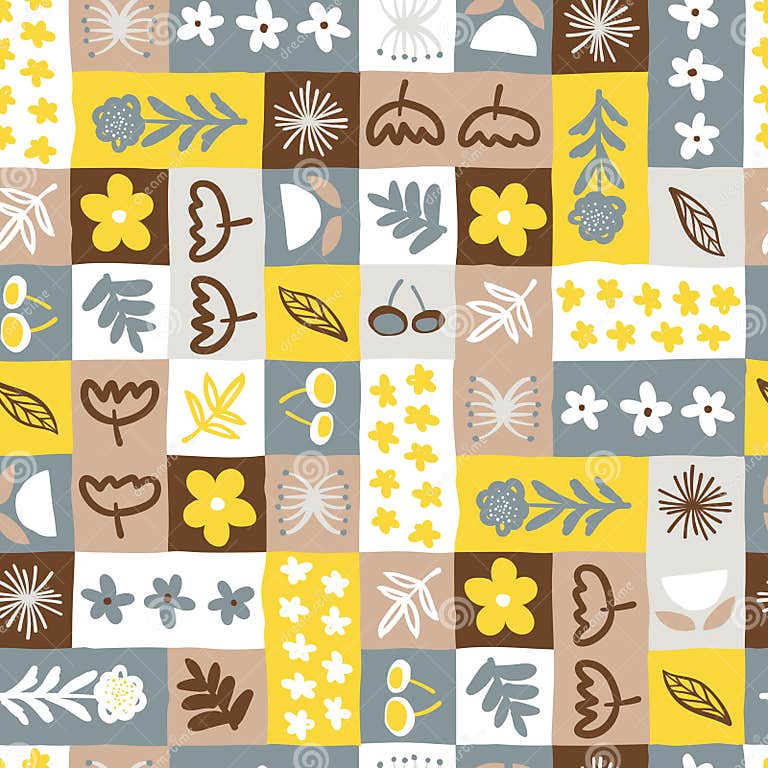 Seamless Cute Simple Scandinavian Pattern Leaves and Flower Vector ...