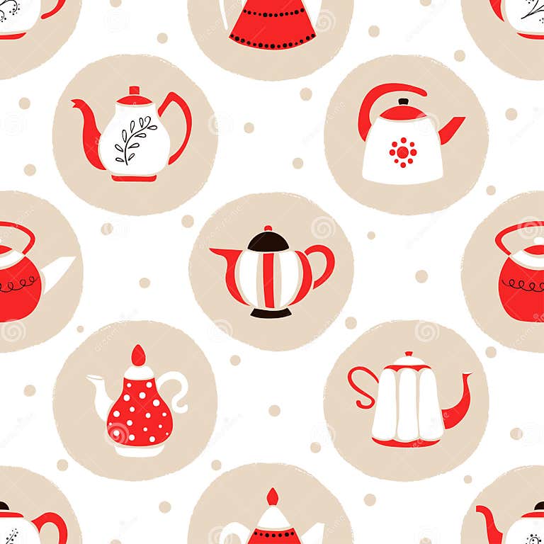 Seamless Cute Teapots Pattern. Vector Dotted Tea Background Stock ...