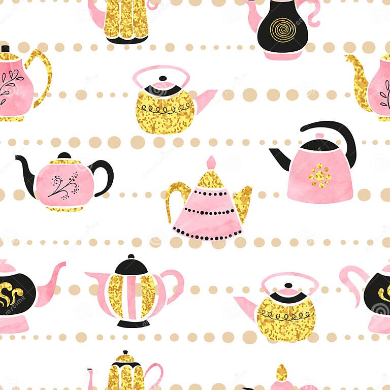 Seamless Cute Teapots Pattern. Vector Tea Background Stock Vector ...