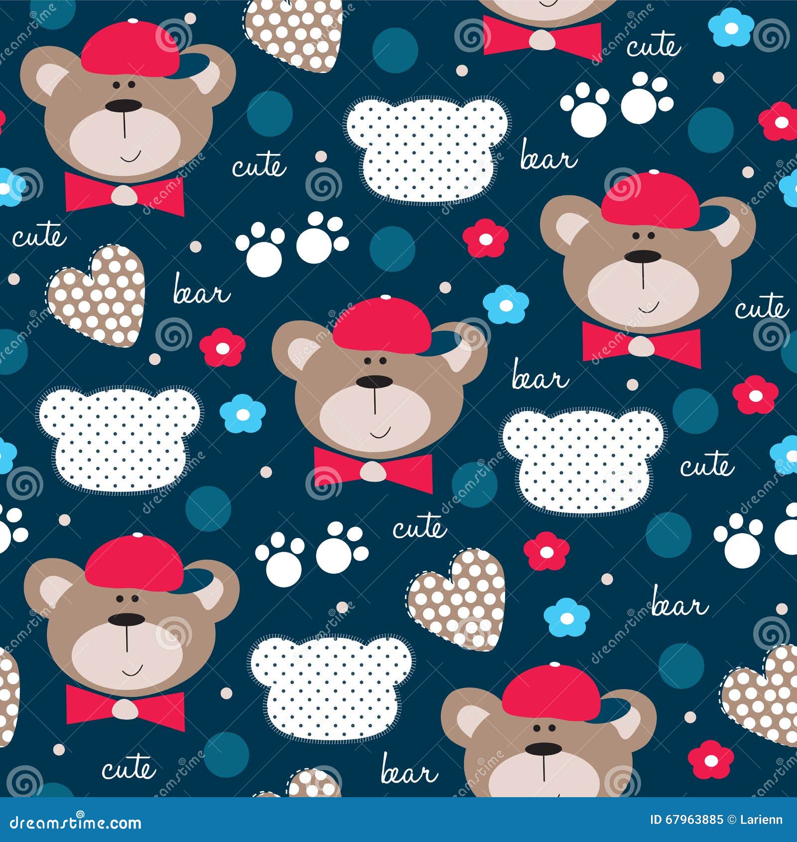 Seamless Cute Teddy Bear Pattern Vector Illustration Stock Vector ...