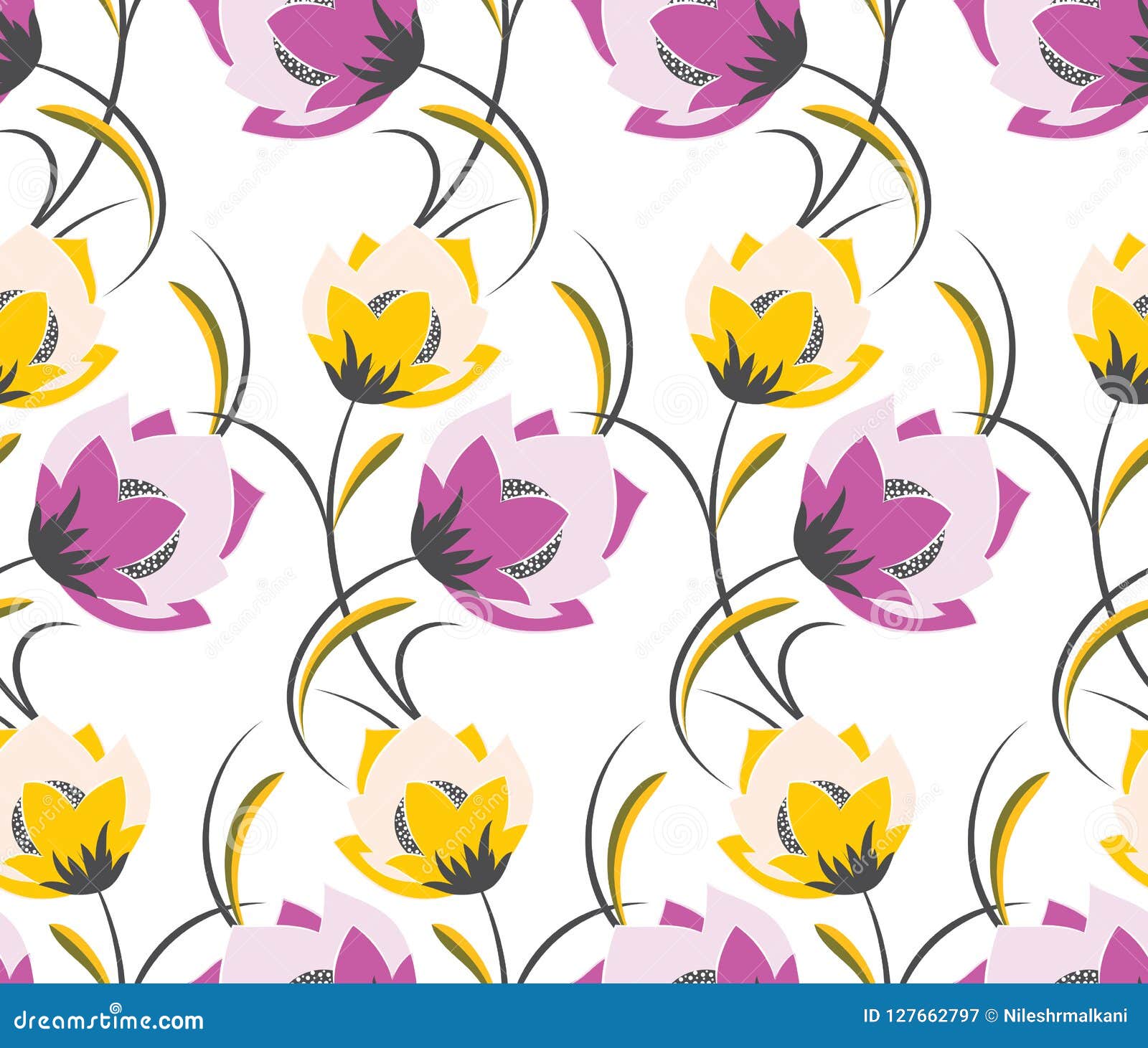 Seamless Cute Textile Flower Pattern Stock Vector - Illustration of ...