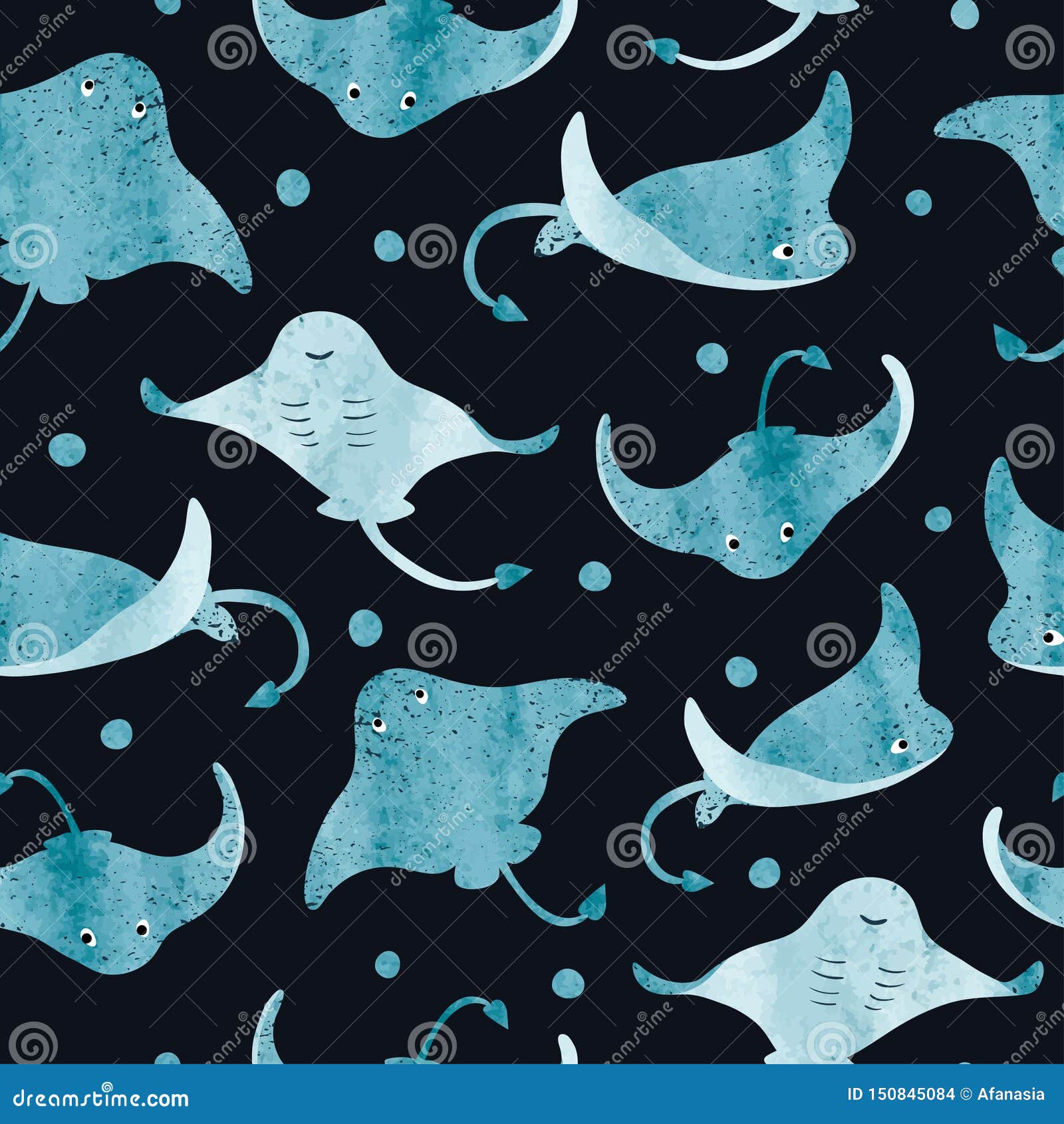 Seamless Cute Watercolor Stingray Pattern. Stock Vector - Illustration ...