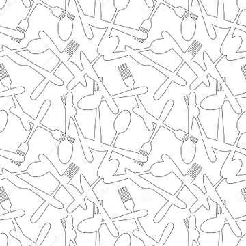 Seamless Cutlery Silverware Pattern Outline Series Stock Vector ...