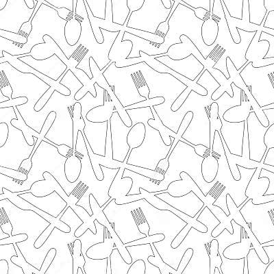 Seamless Cutlery Silverware Pattern Outline Series Stock Vector ...