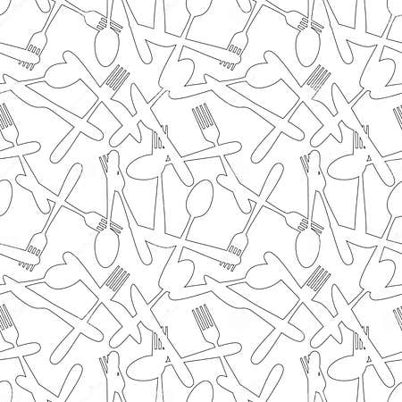 Seamless Cutlery Silverware Pattern Outline Series Stock Vector ...
