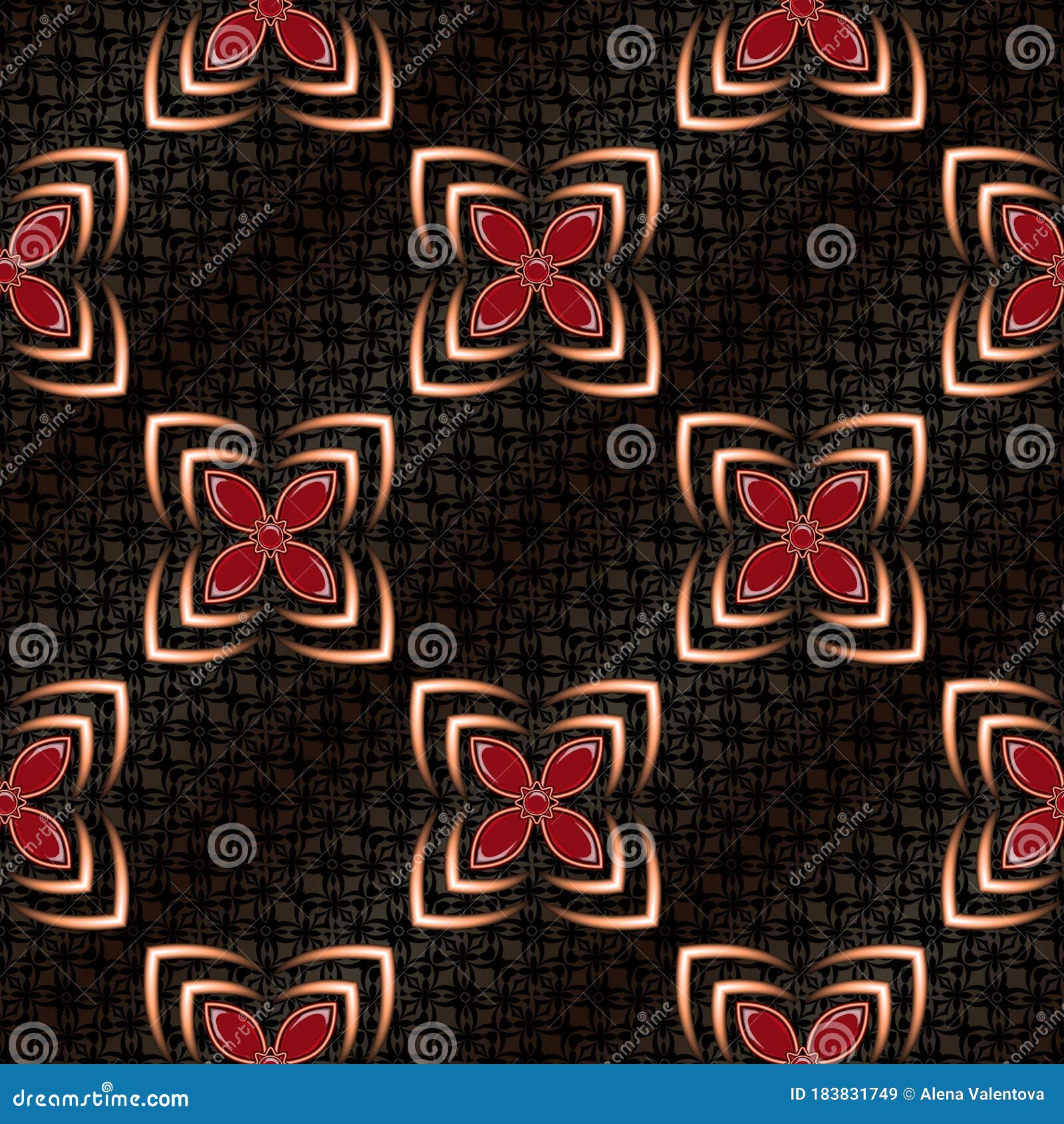 Seamless Pattern with Glass Flower on Dark Background. Stock ...