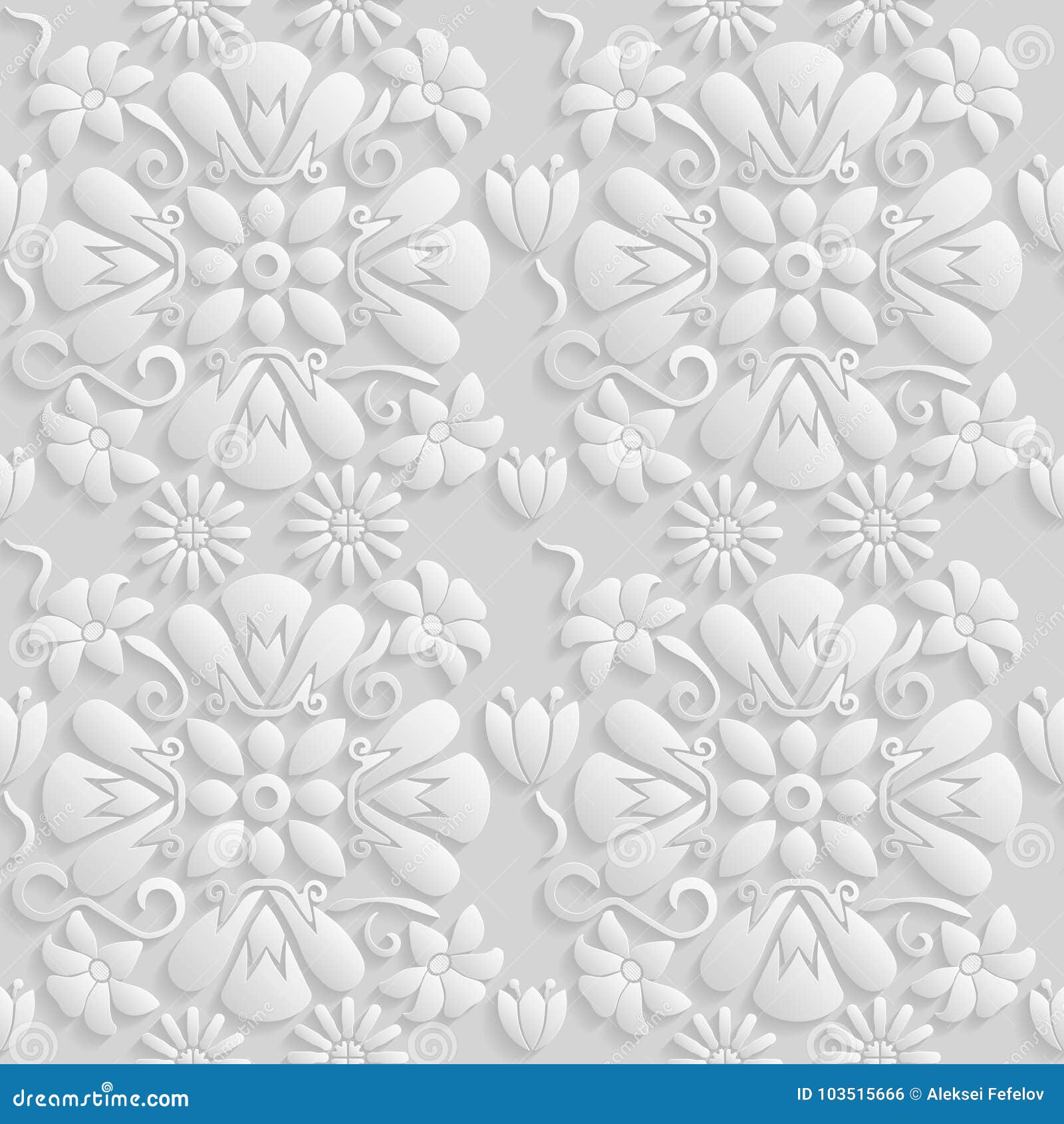 Seamless 3D White Floral Pattern, Vector. Endless Texture Can Be Used ...