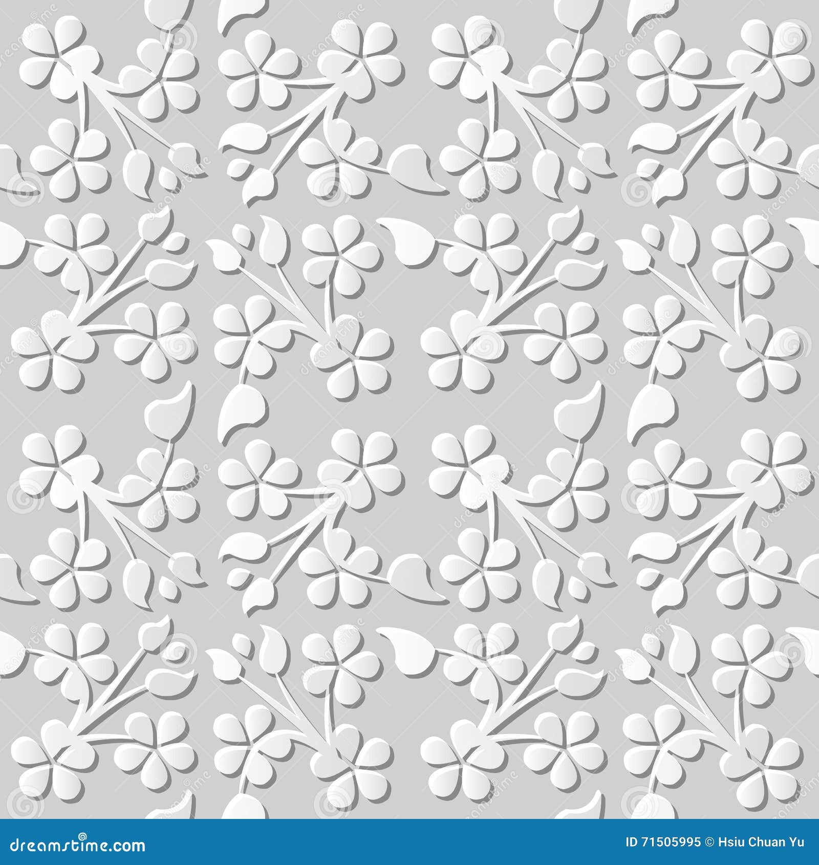 Seamless 3D White Paper Cut Art Background 381 Cross Clover Leaf Vine ...