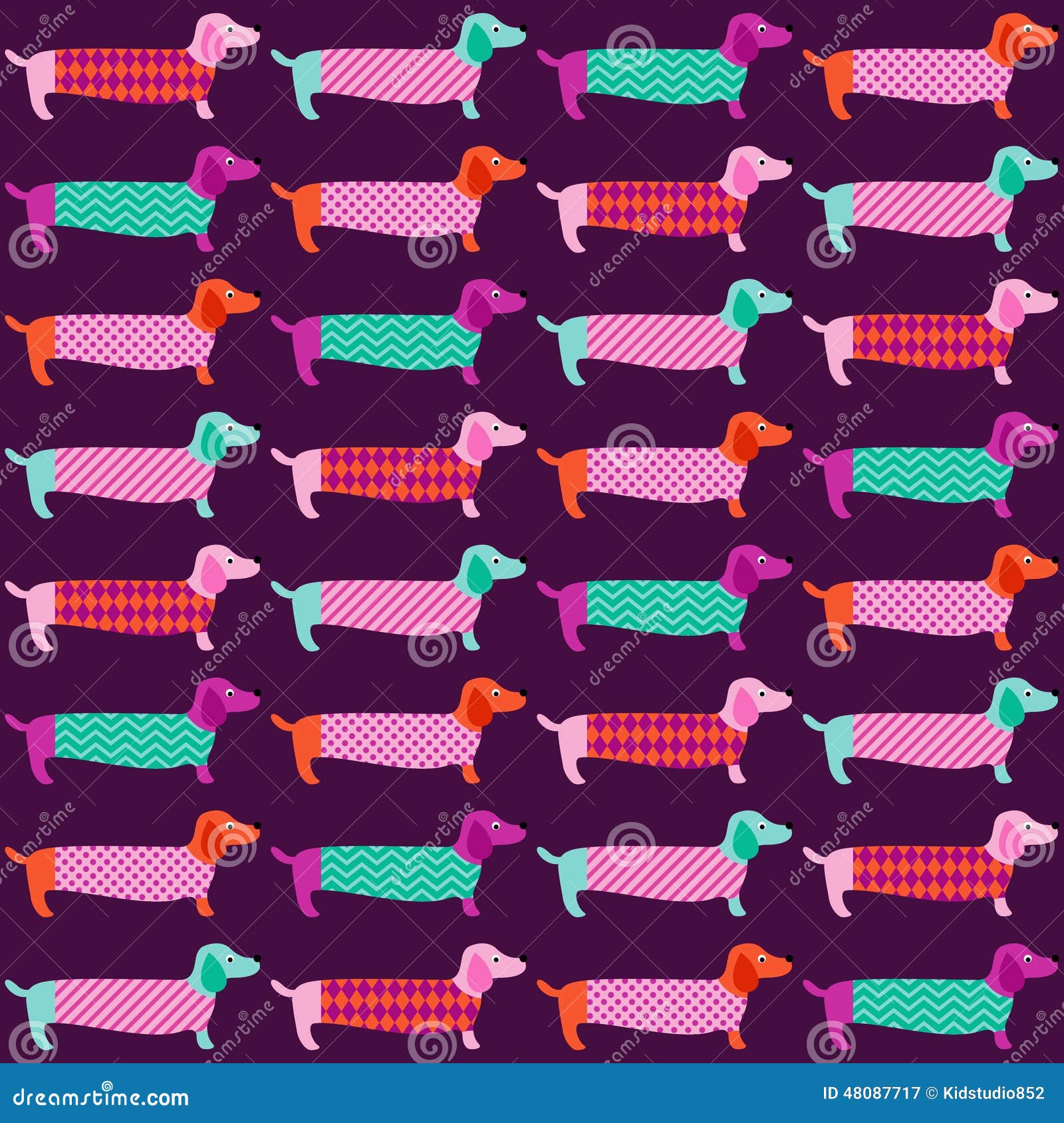 Seamless Dachshund Dog Pattern Cartoon Vector | CartoonDealer.com #48087717