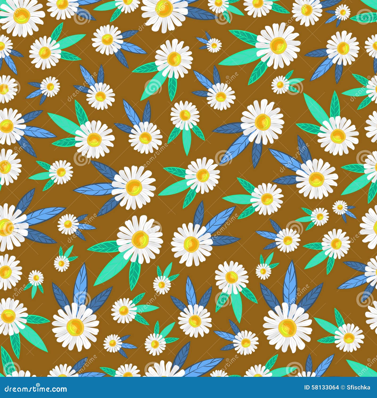 Seamless Daisies on Brown Background Stock Vector - Illustration of ...