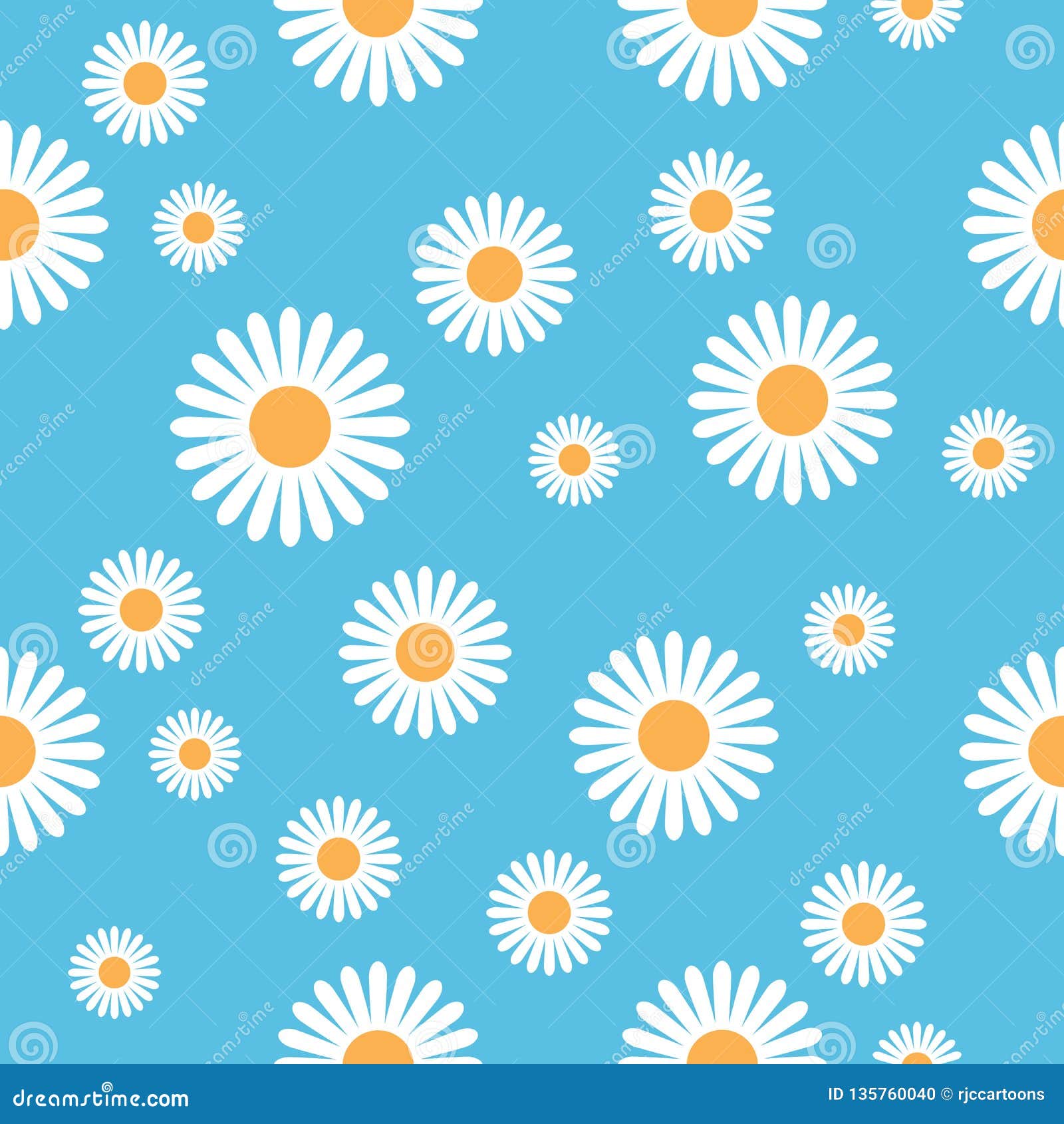 Seamless Daisy Flowers Pattern Blue Background Stock Vector ...