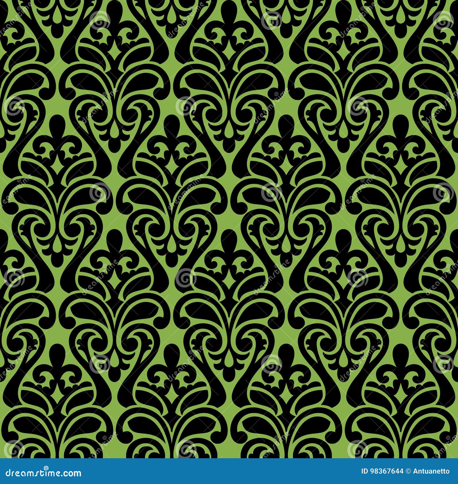 Seamless Damascus Ornament on Greenery Background Stock Illustration ...