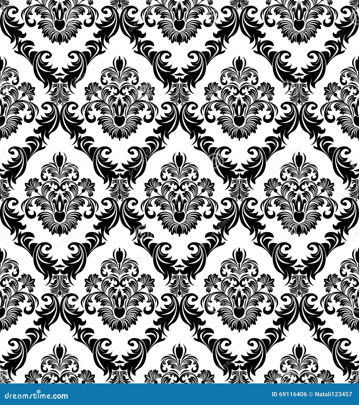 Seamless Damask Black Wallpaper for Design Stock Vector - Illustration ...