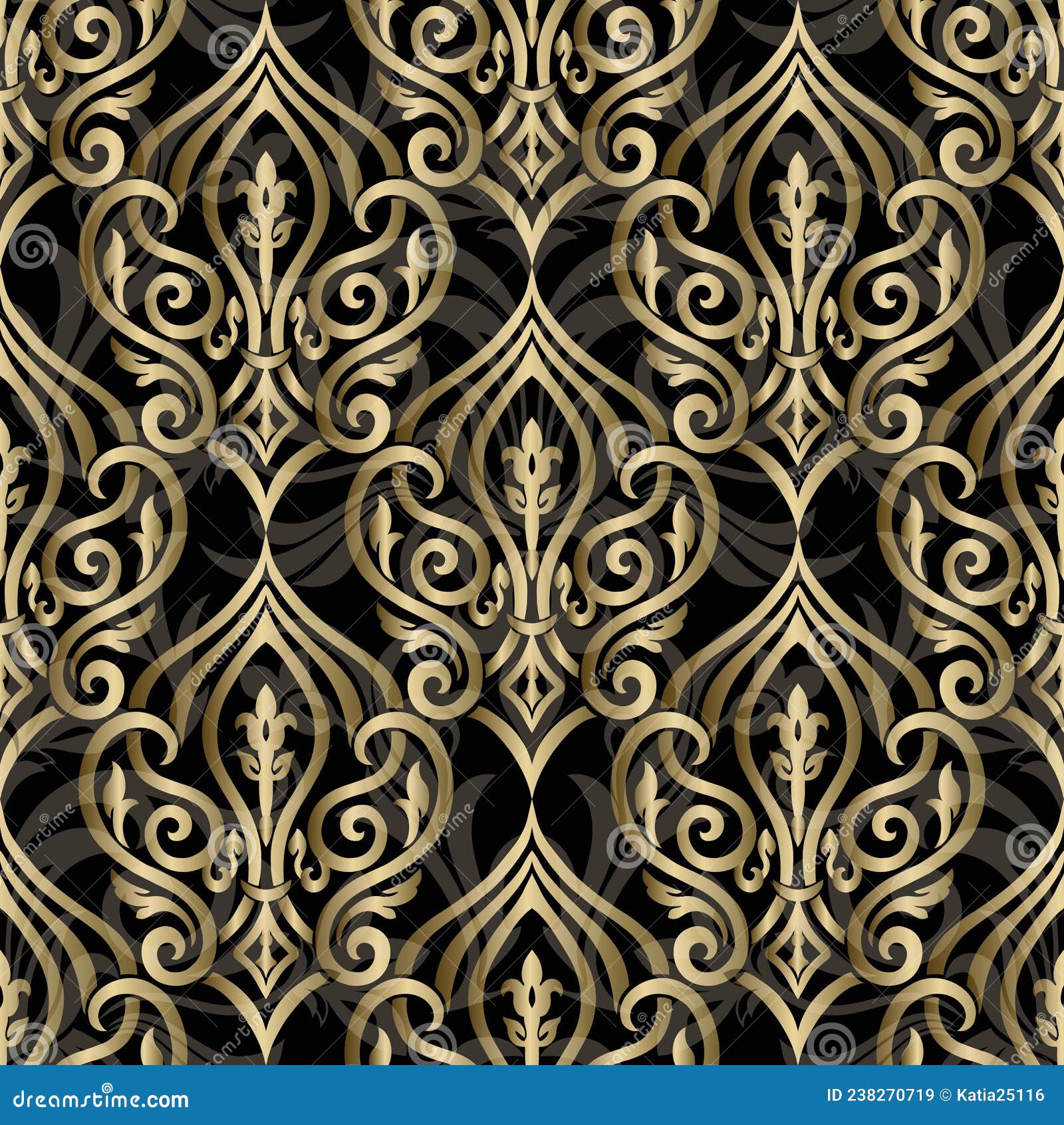 Seamless Damask Pattern for Background or Wallpaper Design. Black and ...