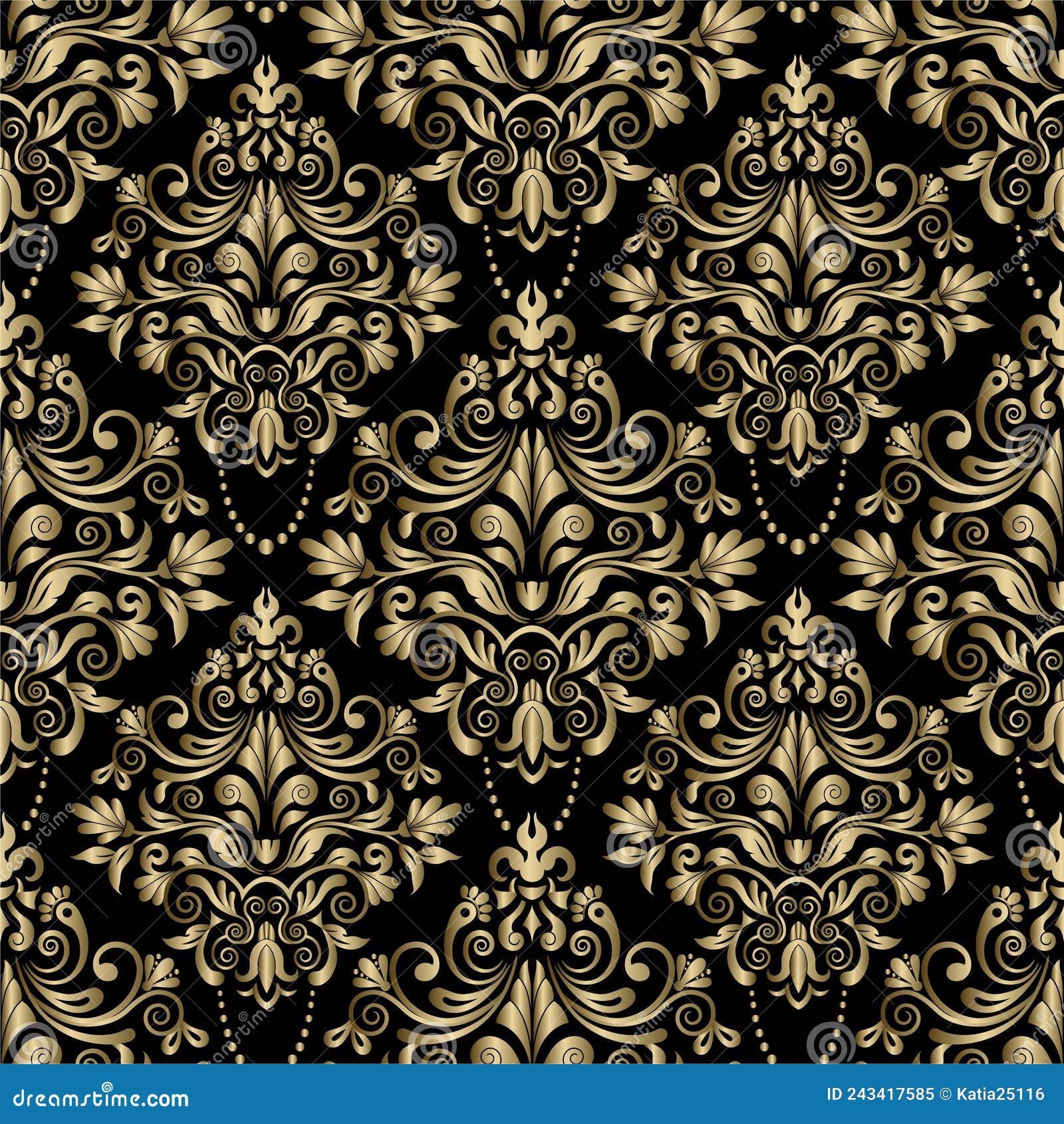 Seamless Damask Pattern for Background or Wallpaper Design. Black and ...