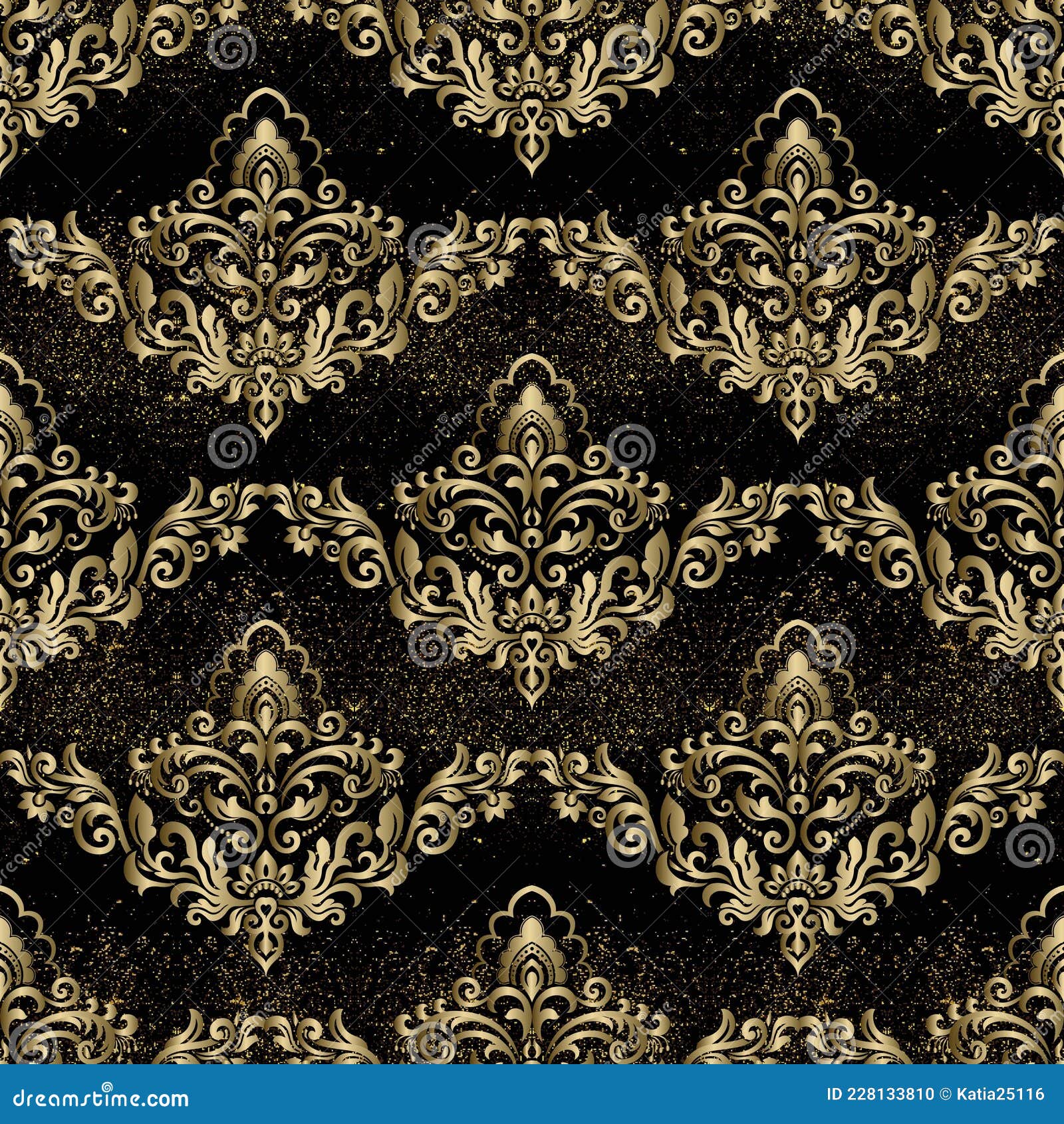 Seamless Damask Pattern for Background or Wallpaper Design. Black and ...
