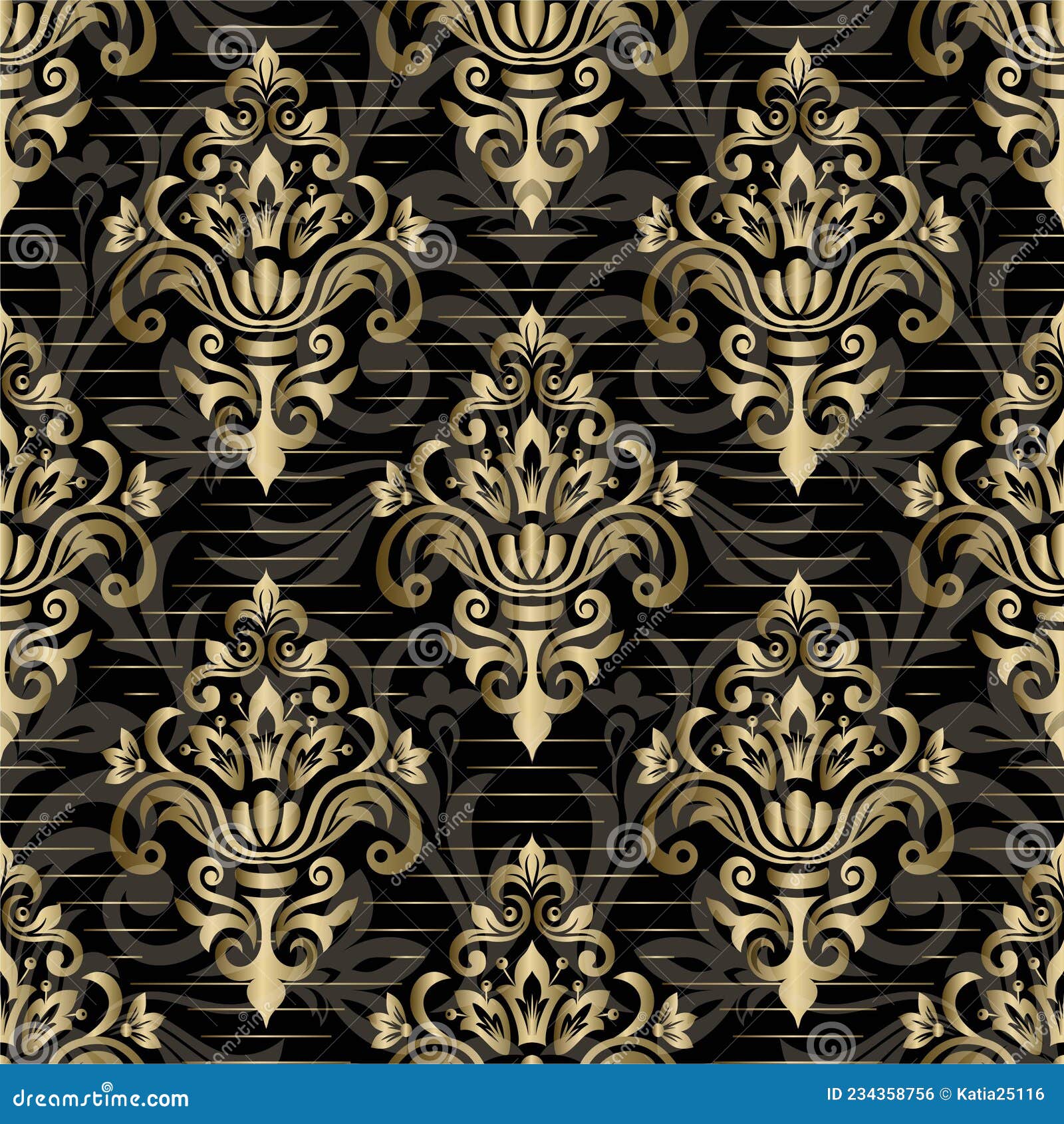 Seamless Damask Pattern for Background or Wallpaper Design. Black and ...