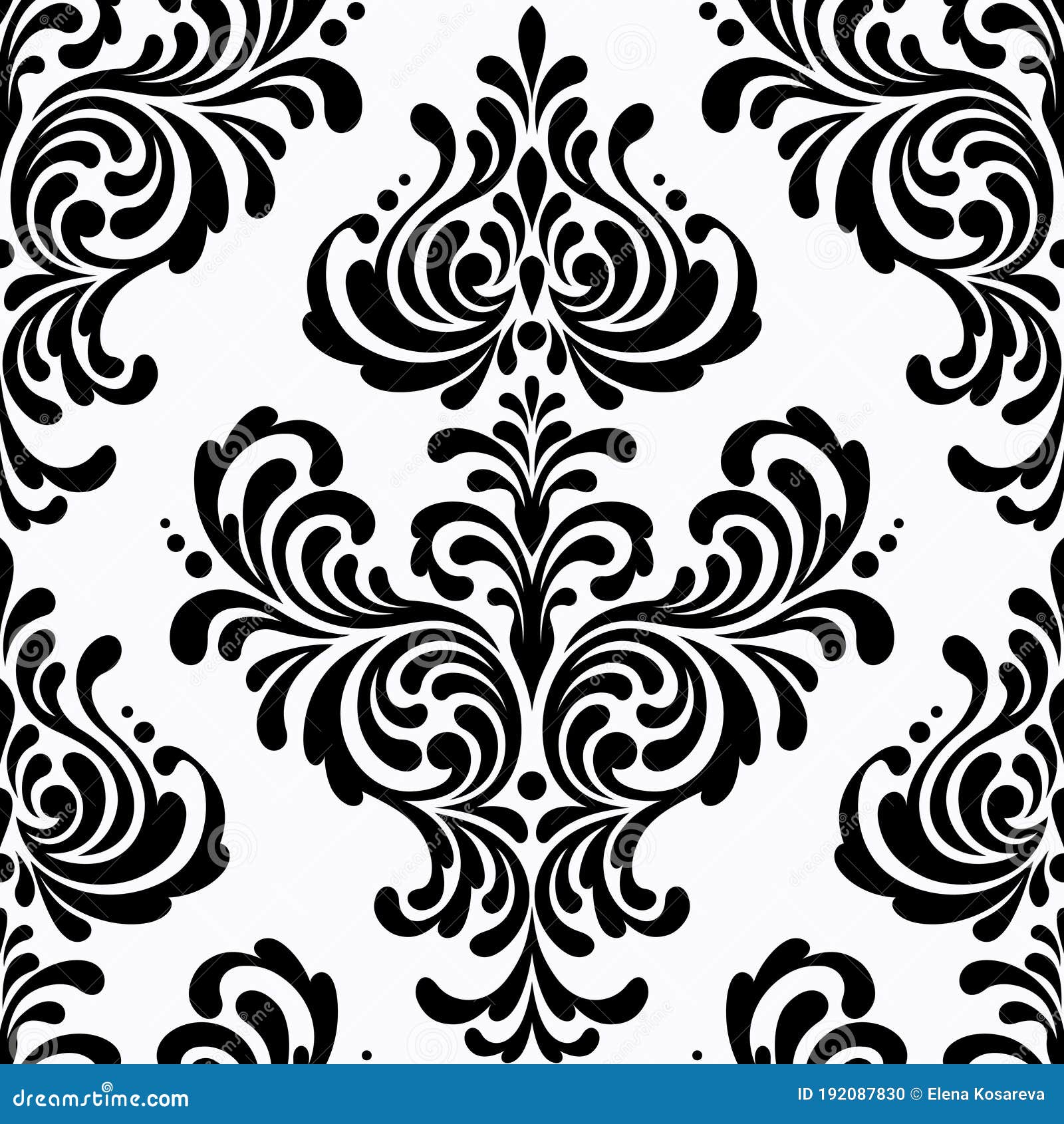 Seamless Damask Pattern in Black and White Stock Vector - Illustration ...
