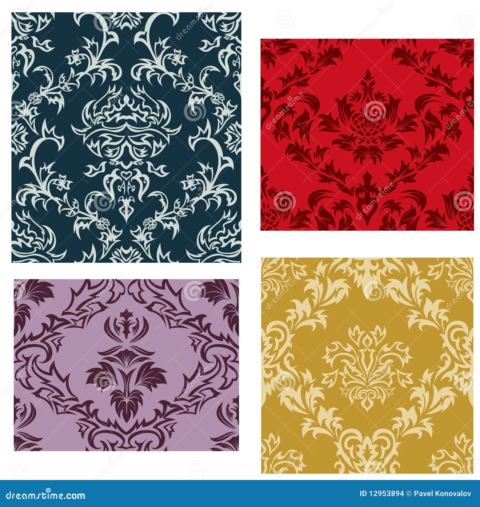 Seamless Damask Patterns Set Stock Vector - Illustration of abstract ...