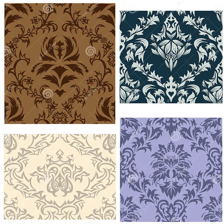 Seamless Damask Patterns Set Stock Vector - Illustration of curves ...