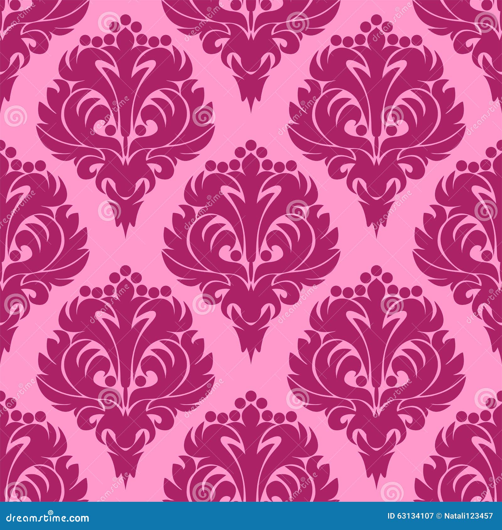 Seamless Damask Pink Floral Pattern Stock Vector - Illustration of ...