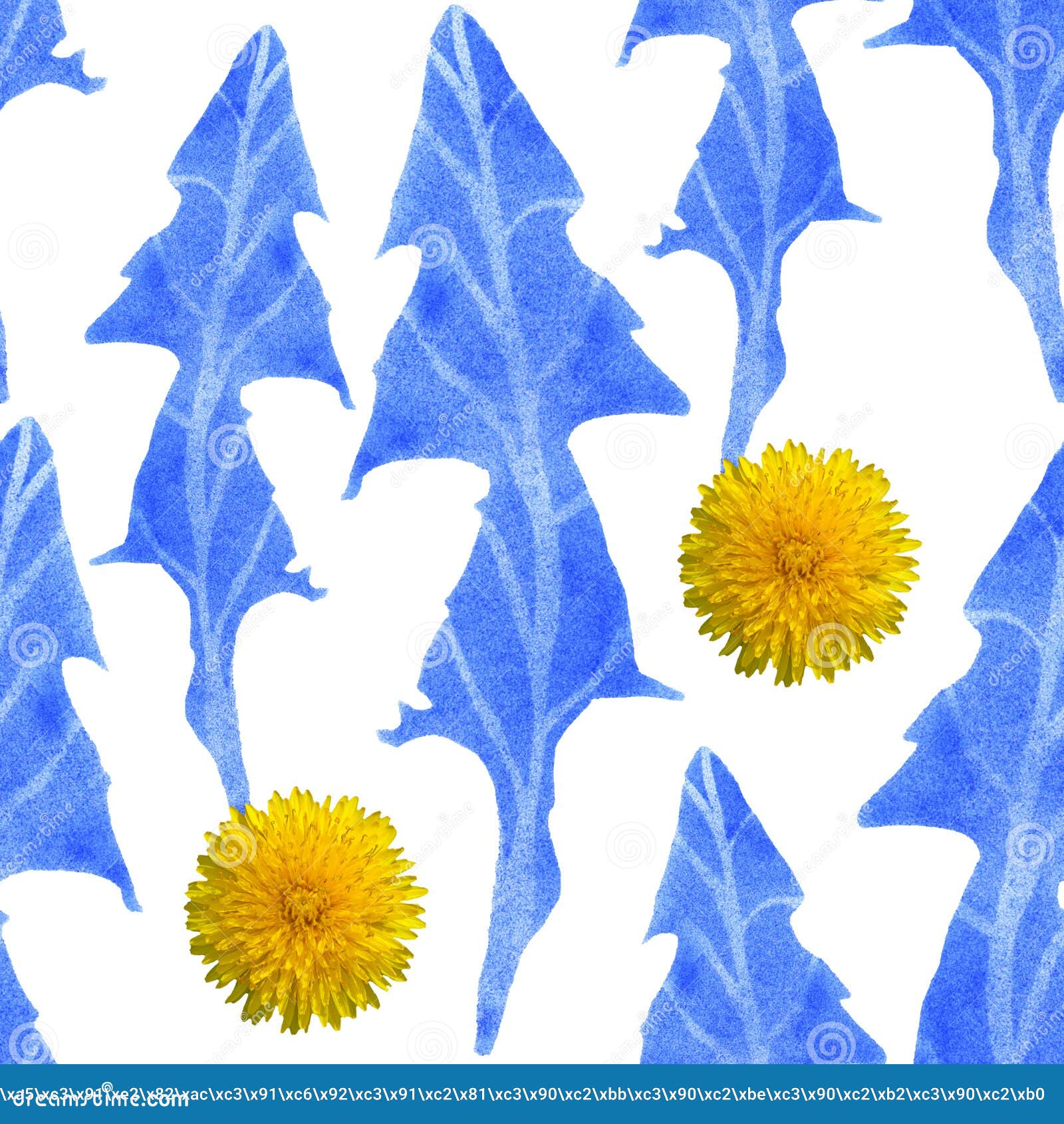 Seamless Dandelion Pattern Blue Stamp Illustration and Photo Stock ...