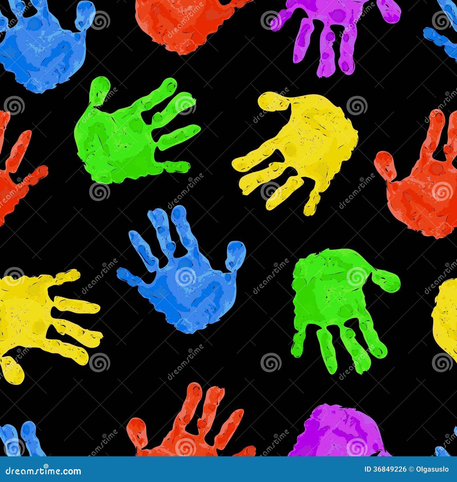 Seamless Dark Background with Colored Handprints Stock Illustration ...