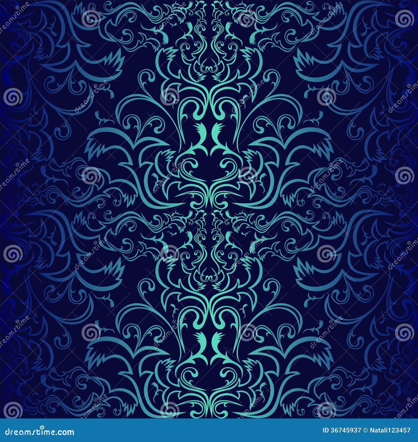 Seamless Dark Blue Ornamental Wallpaper. Stock Vector - Illustration of ...