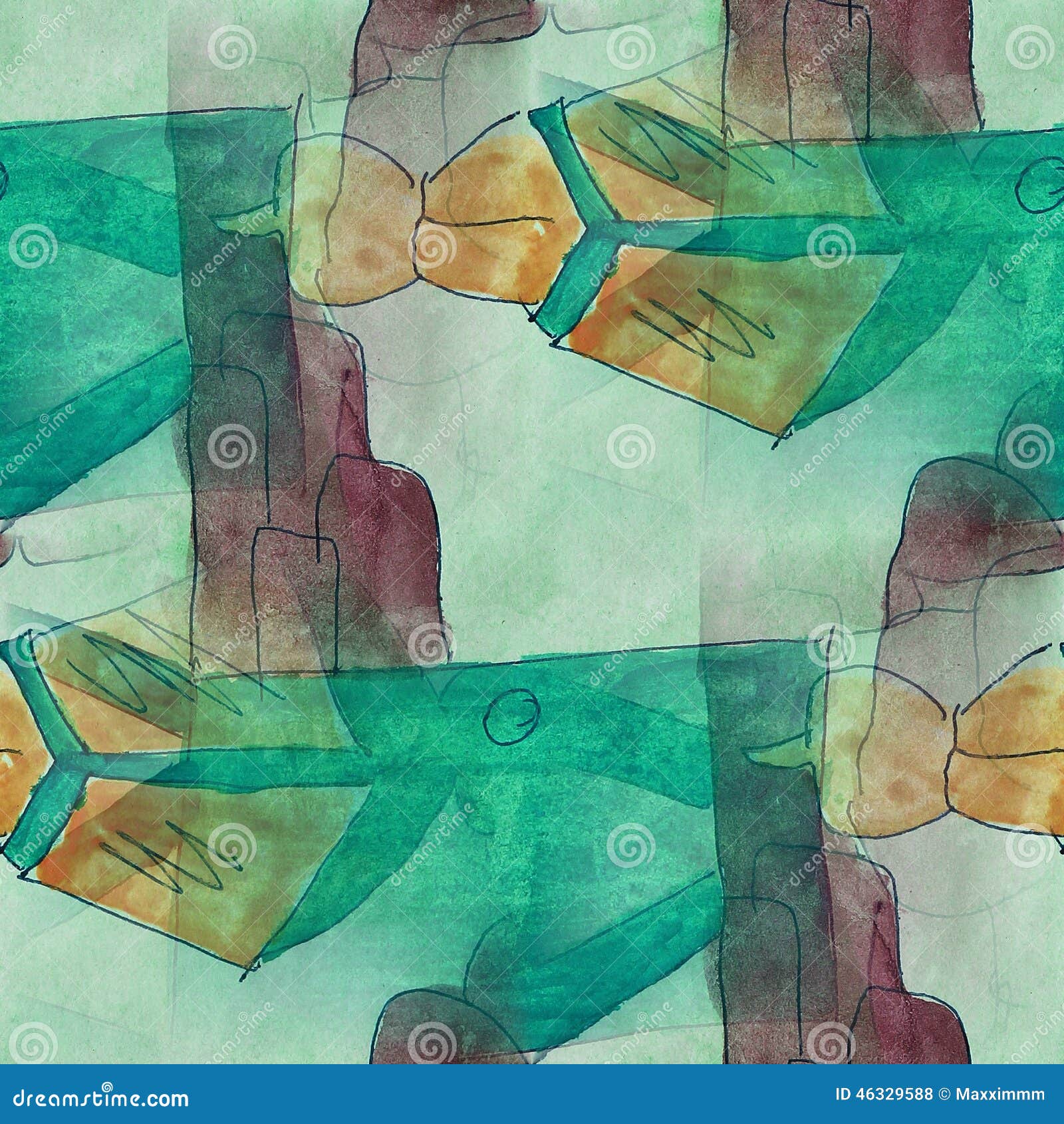 Seamless Dark Green, Brown Pattern Watercolor Stock Illustration ...