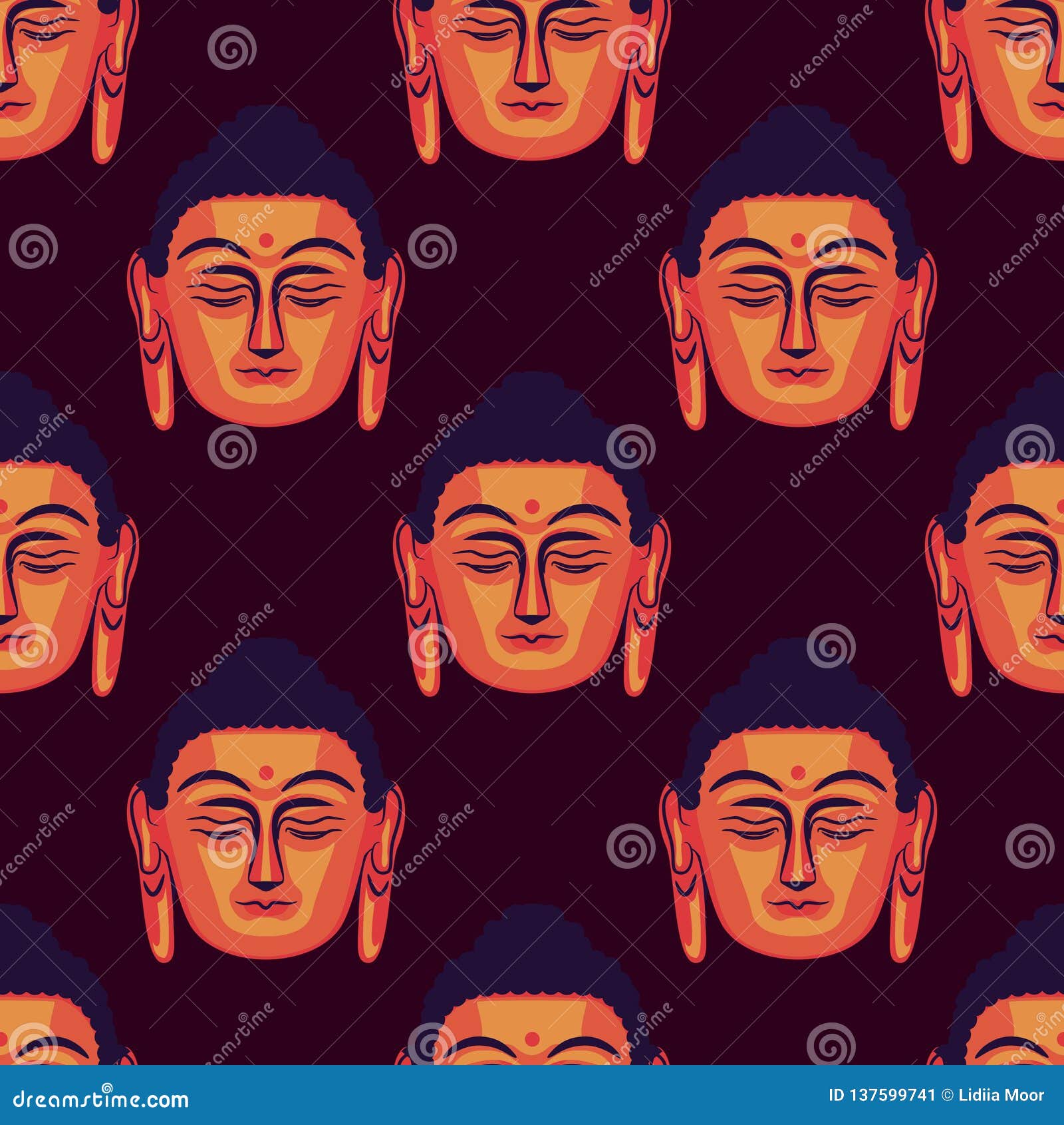 Seamless Pattern with Face of Buddha Stock Vector - Illustration of ...