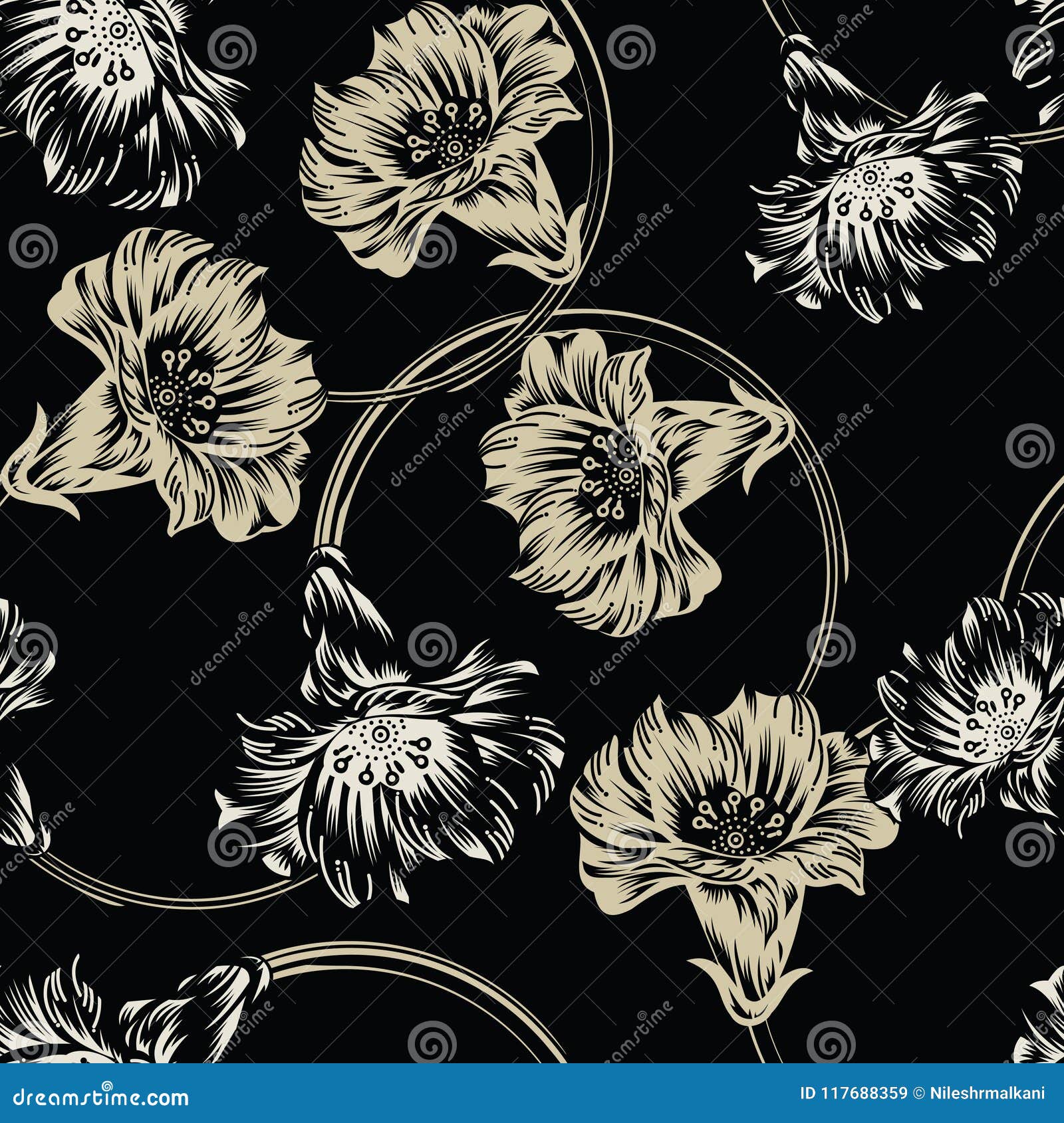 Seamless Dark Vector Flower Wallpaper Design Stock Vector ...