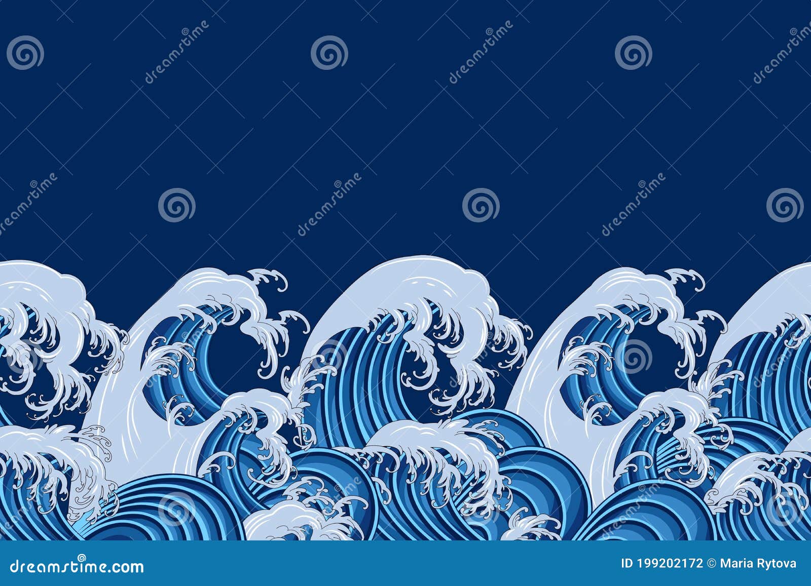 Seamless Decorative Border with Waves Stock Vector - Illustration of ...