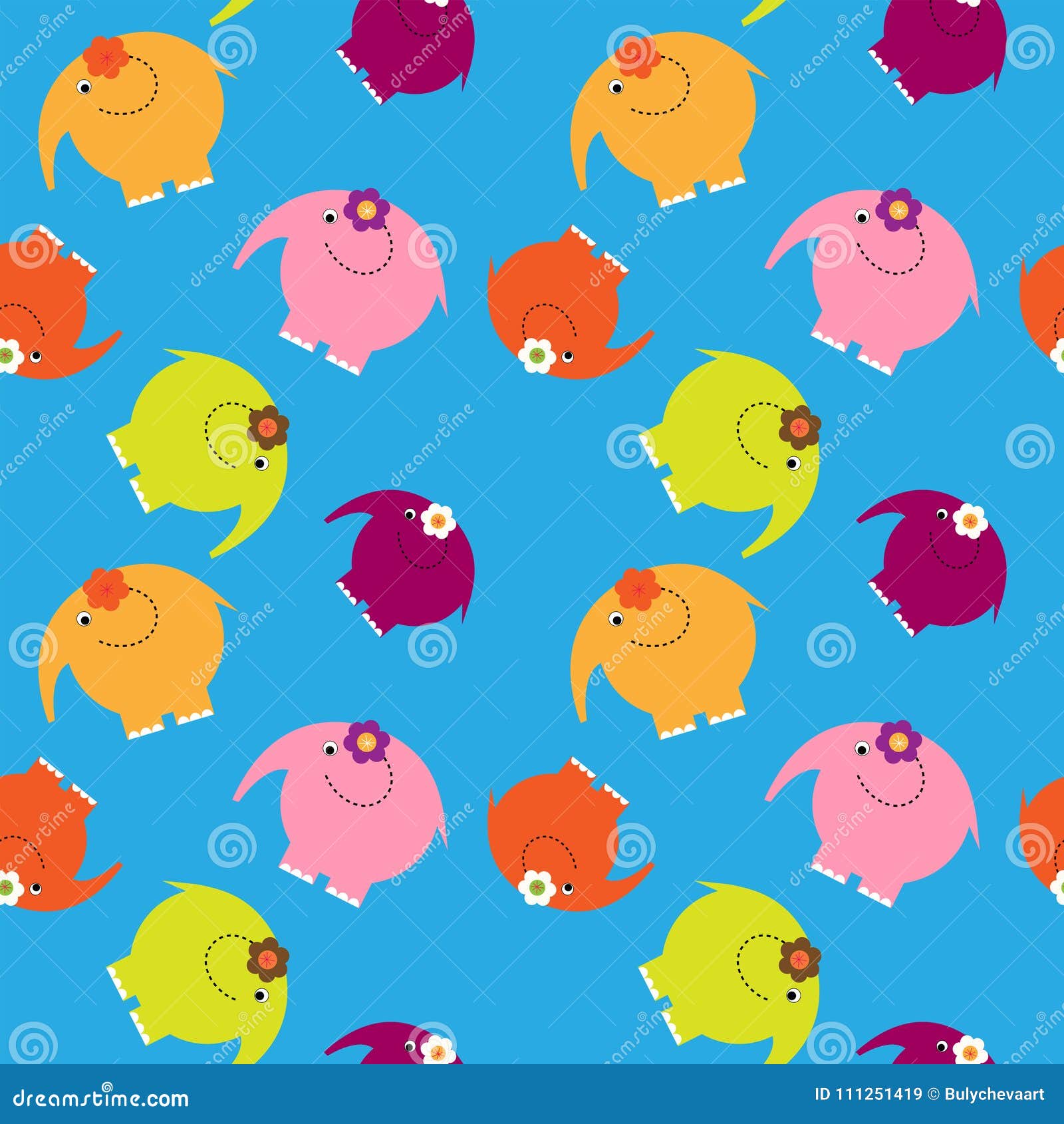 Seamless Decorative Cute Pattern with Multi-colored Elephants Stock ...