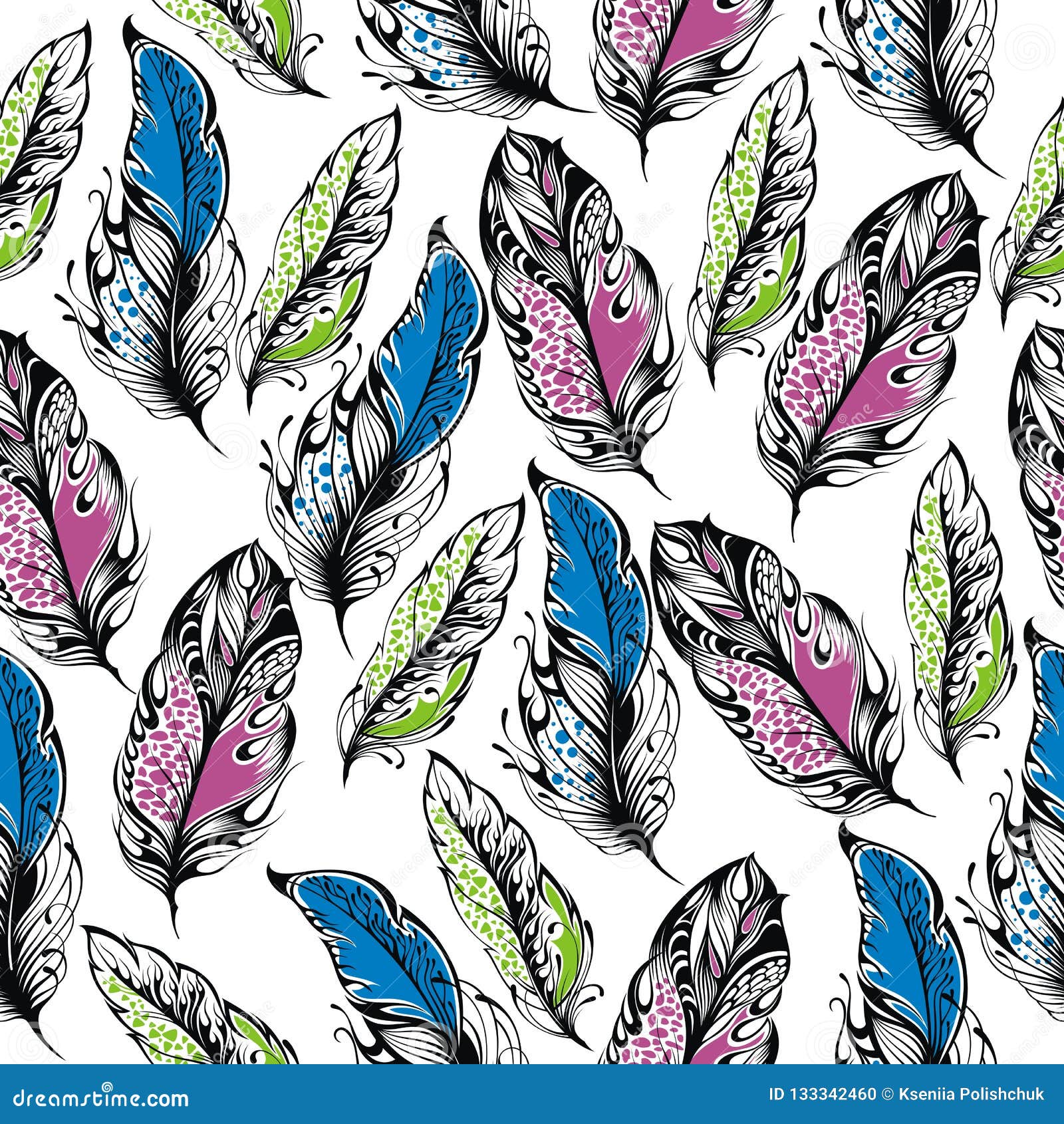 Seamless Decorative Elegant Feather Pattern Stock Vector - Illustration ...