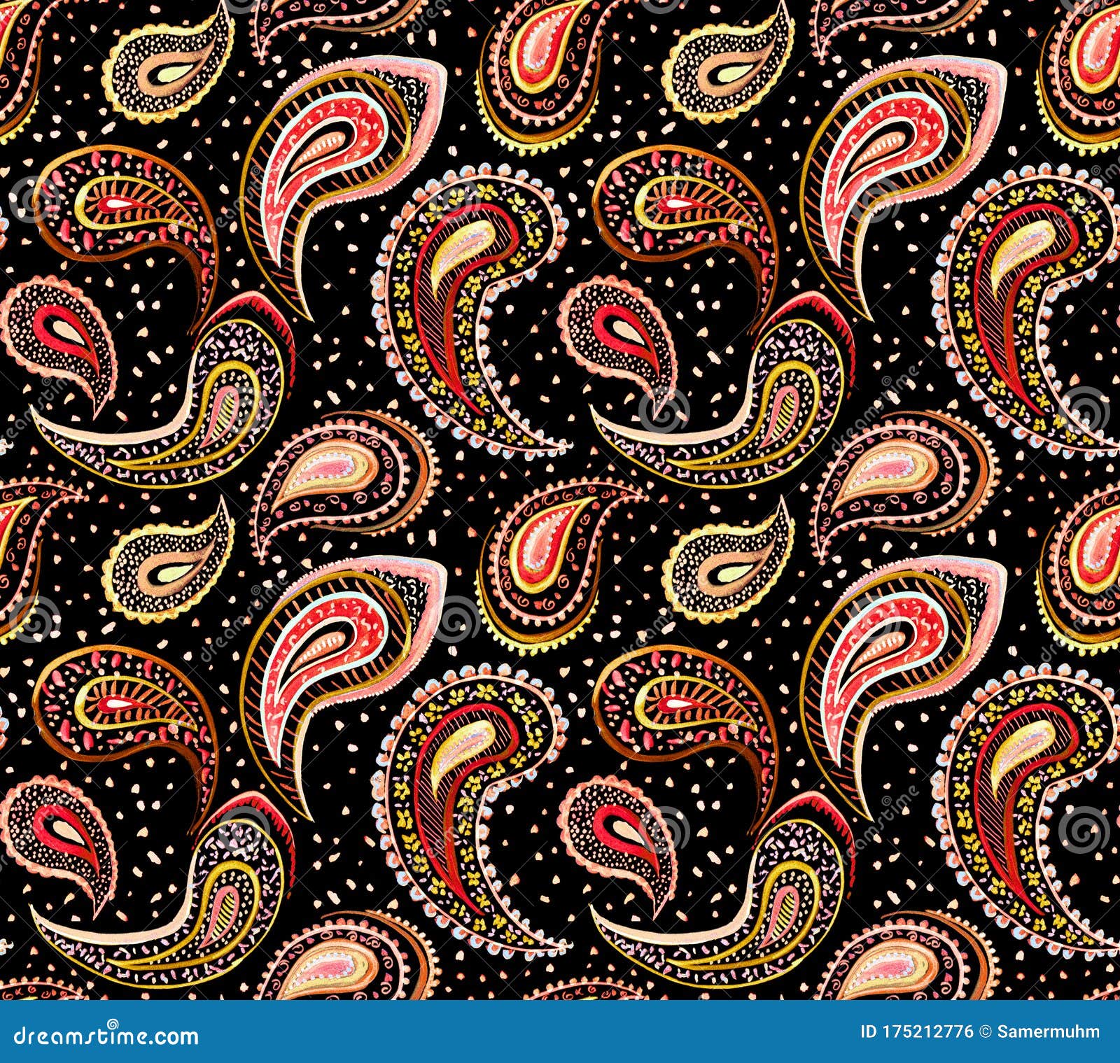Seamless Decorative Paisley Pattern with Black Ready for Textile Prints ...