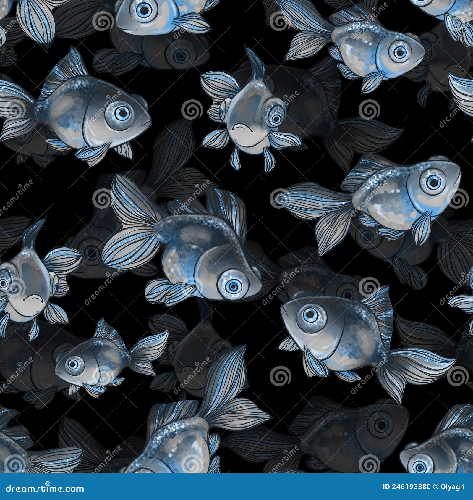 Seamless Decorative Pattern with Fish. Black Background. Stock ...