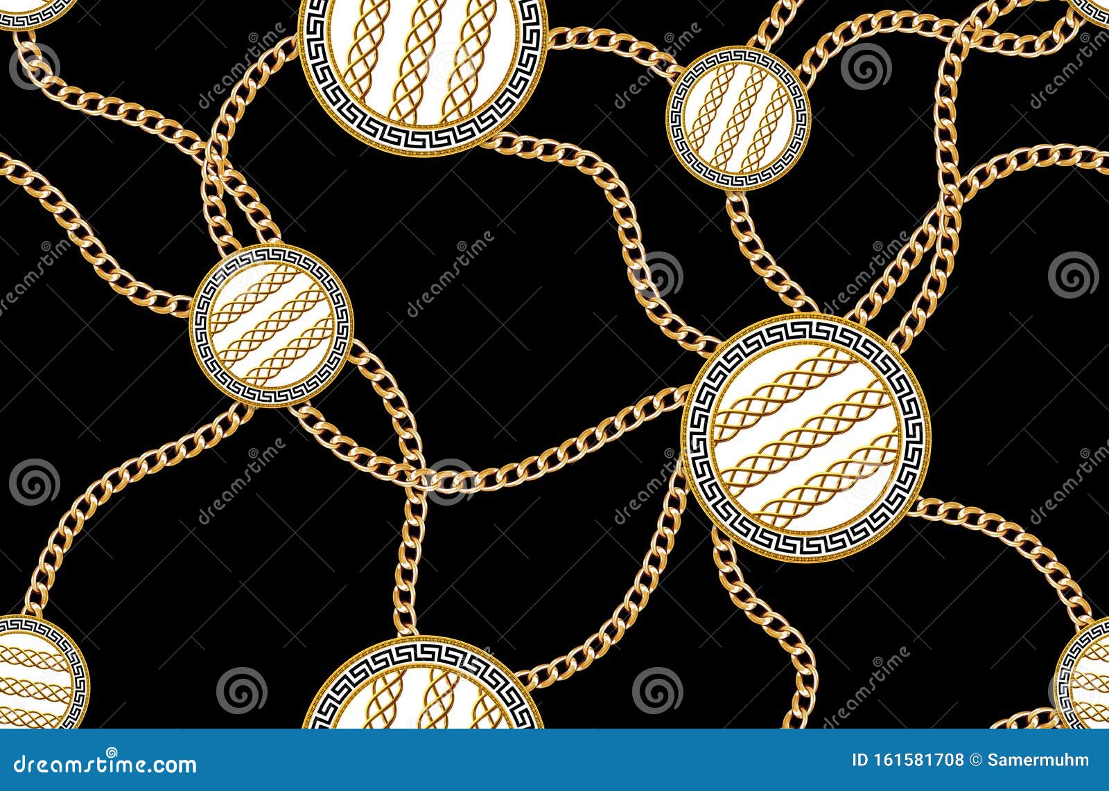 Seamless Decorative Pattern of Golden Motif with Chains on Black ...
