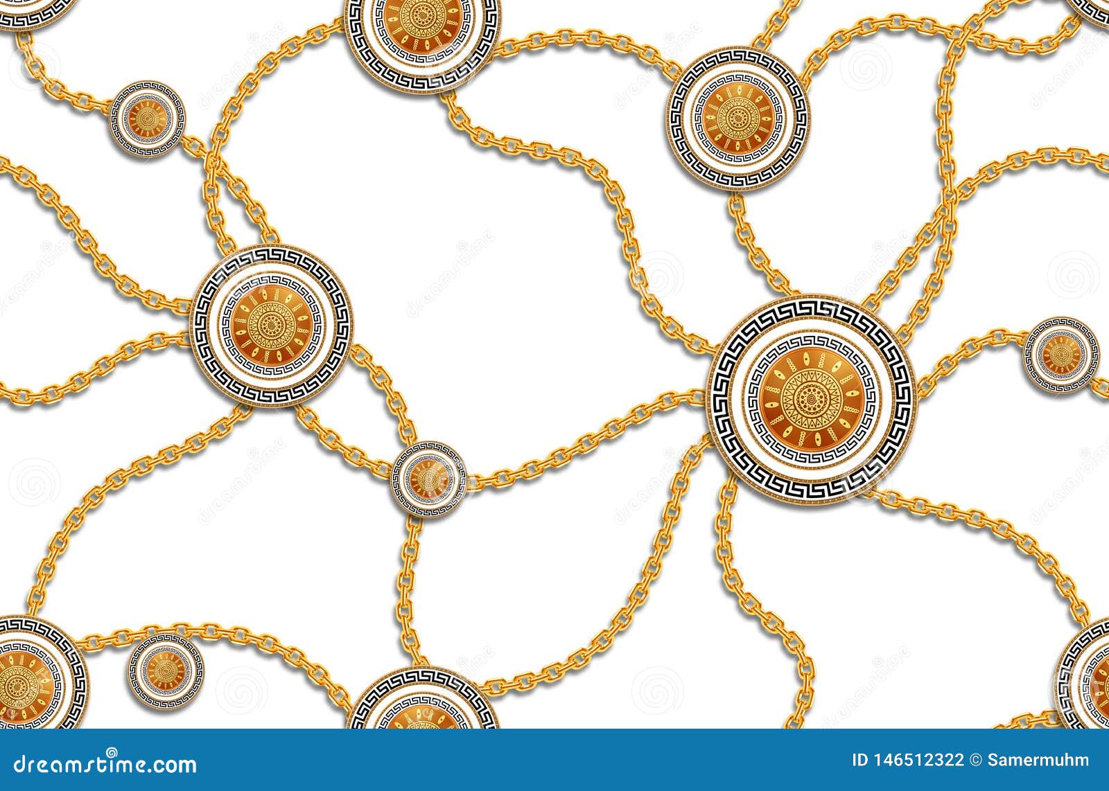 Seamless Decorative Pattern of Golden Motif with Chains Stock ...