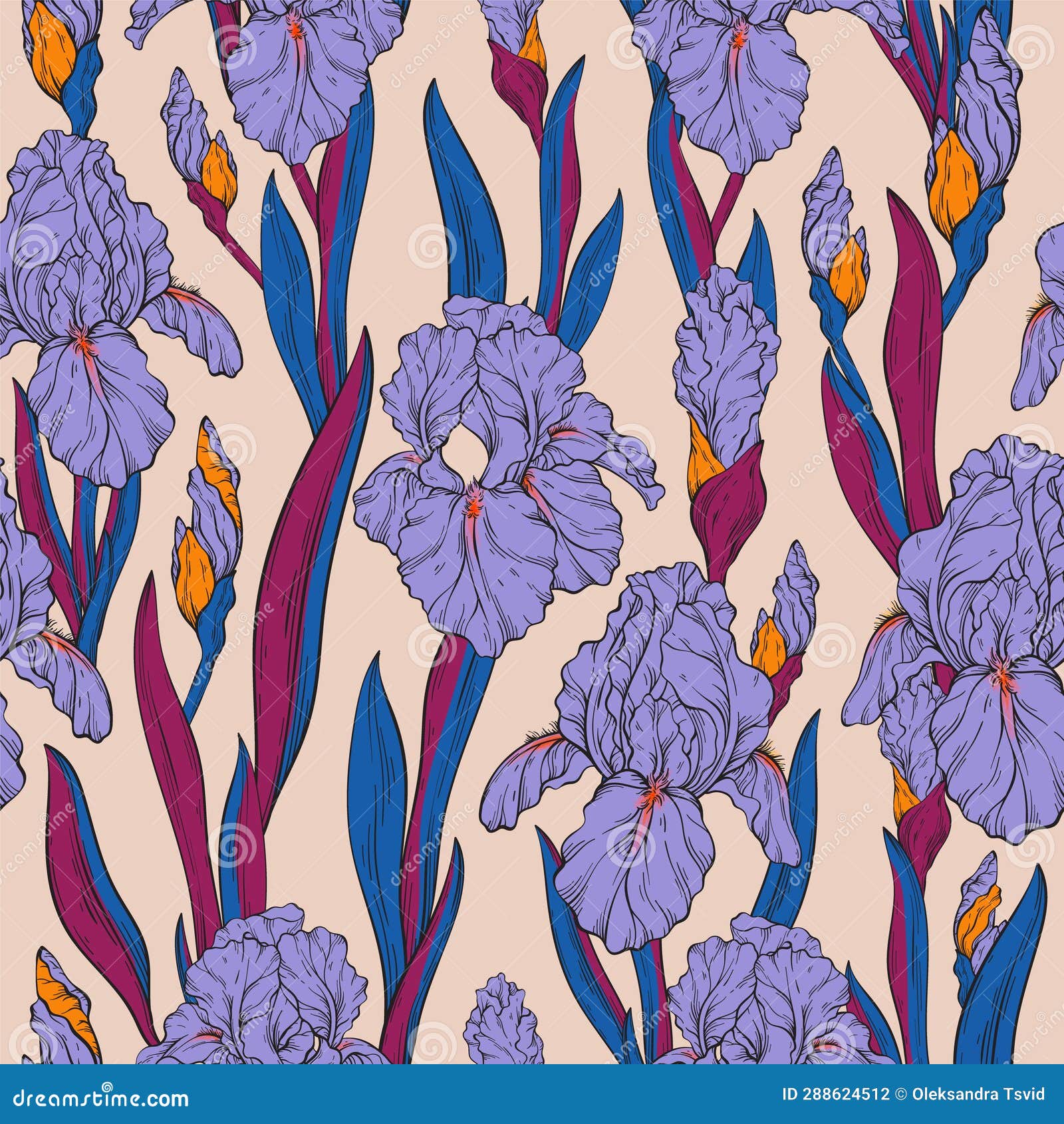 Seamless Decorative Pattern with Iris Flowers Stock Vector ...