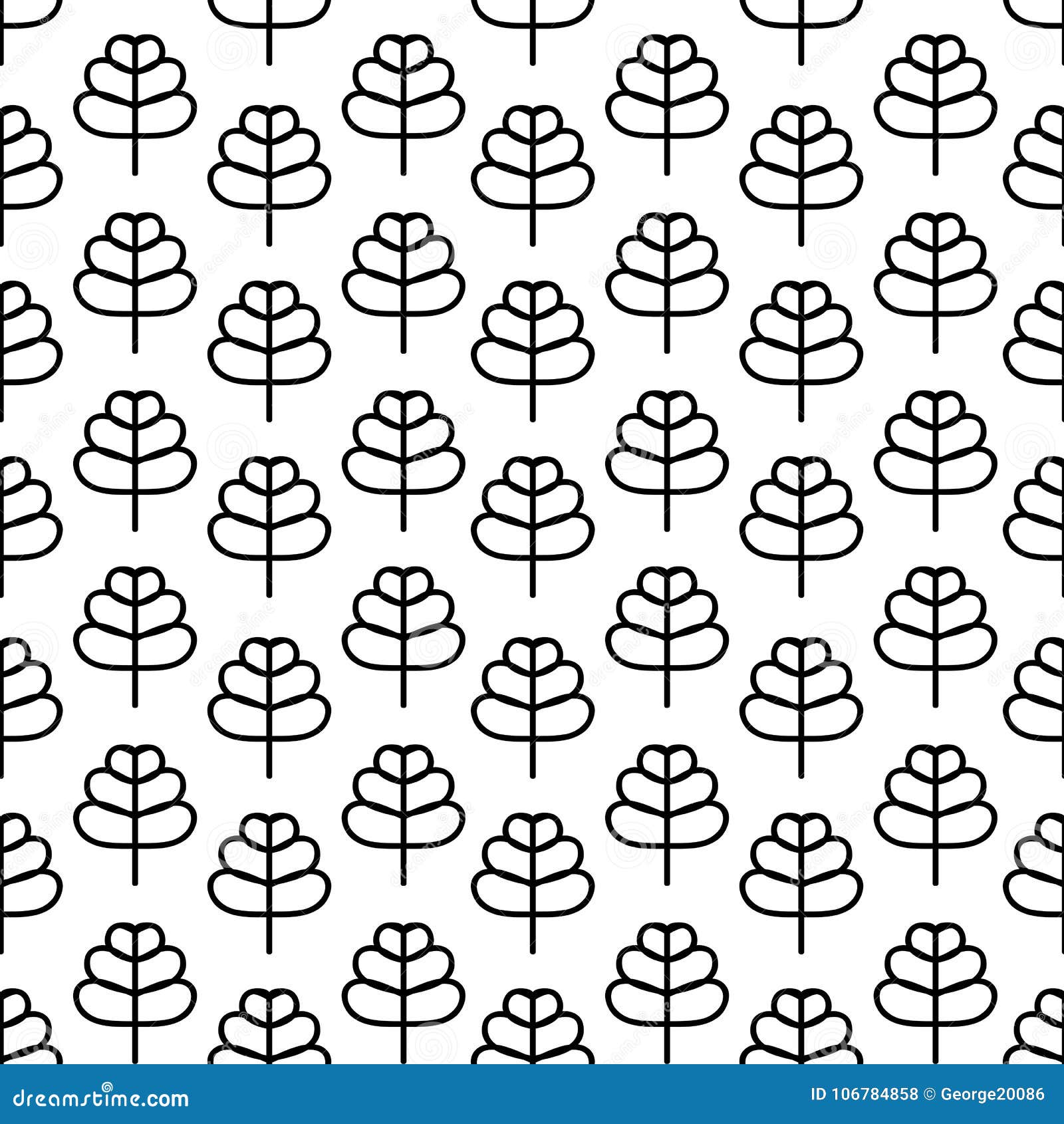 Seamless Decorative Pattern with Linear Style Leaves. Stock Vector ...